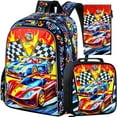 AGSDON 3Pcs Cars Backpack, 16" Boys Bookbag with Lunch Box, Kids School ...