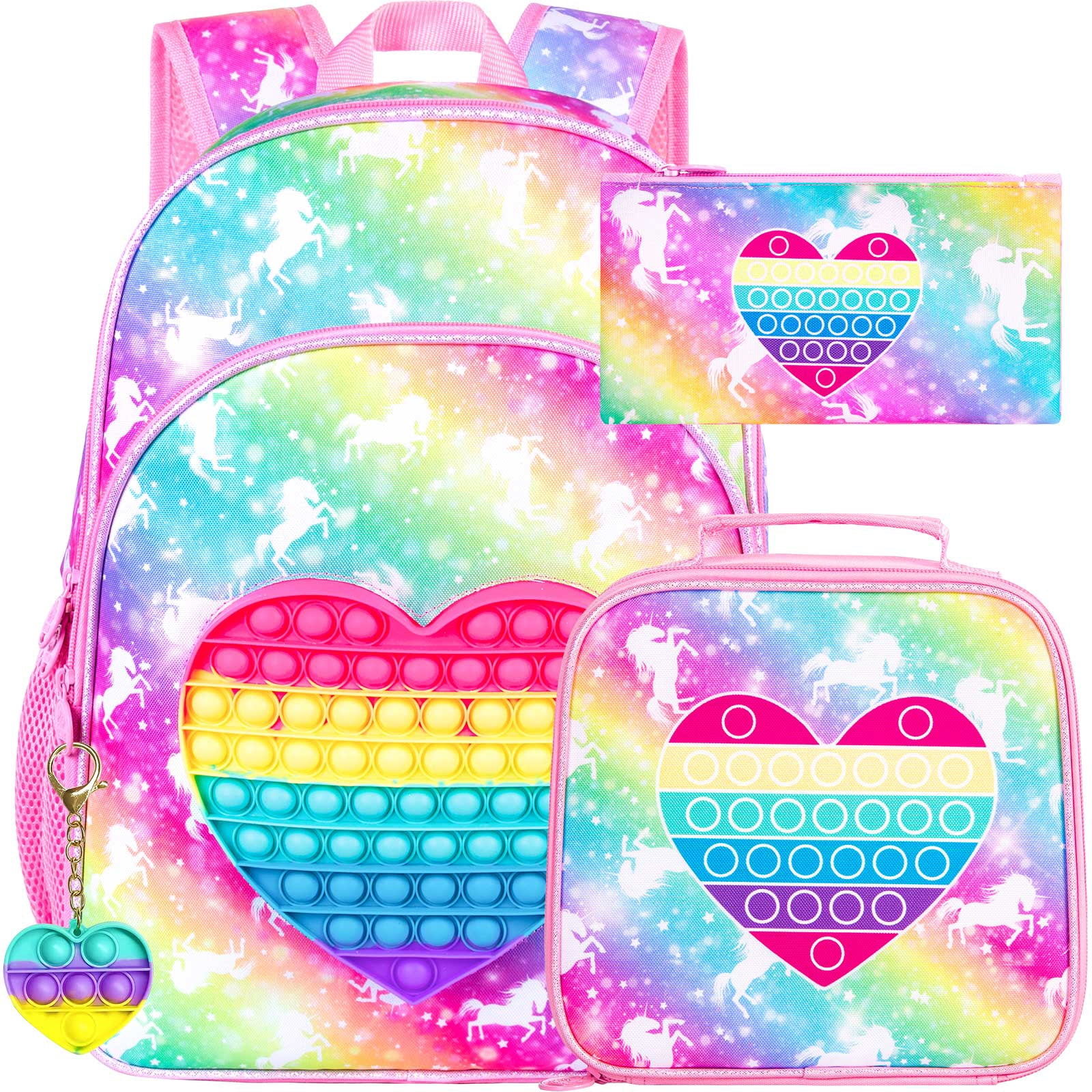 AGSDON Backpacks for Girls, 16" Kids Unicorn Bookbag and Lunch Box for ...