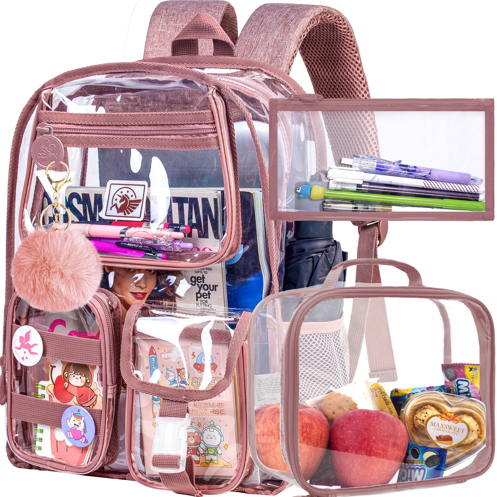 AGSDON Clear Backpack, Heavy Duty Transparent Bookbag for Girls Women ...