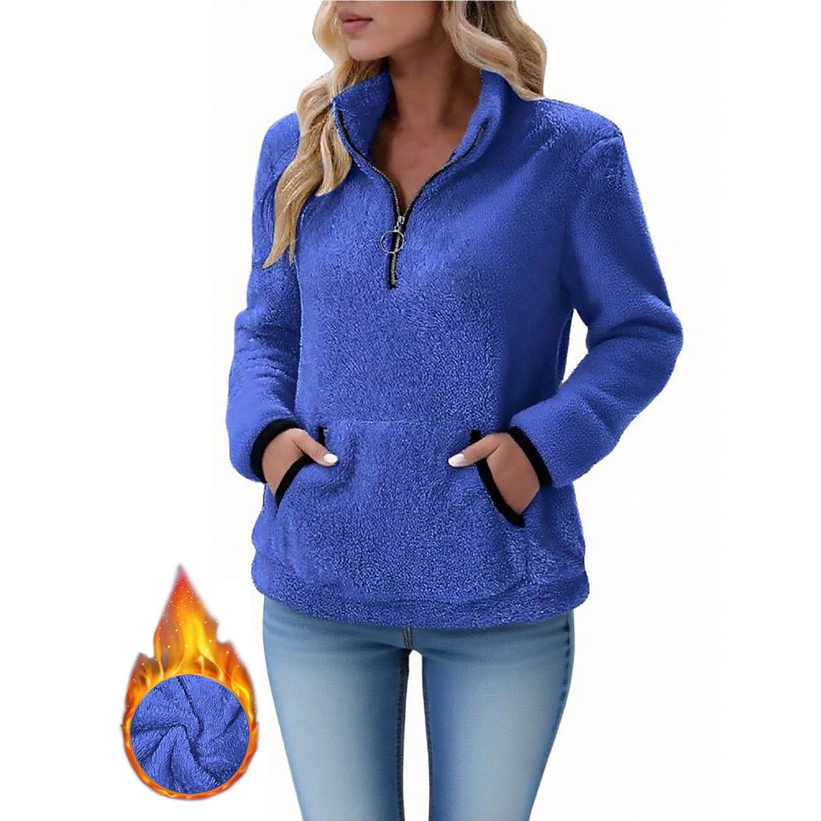 AGWOLF 1/4 Zip Up Collar Sweatshirts for Women Fuzzy Fleece Pullover ...
