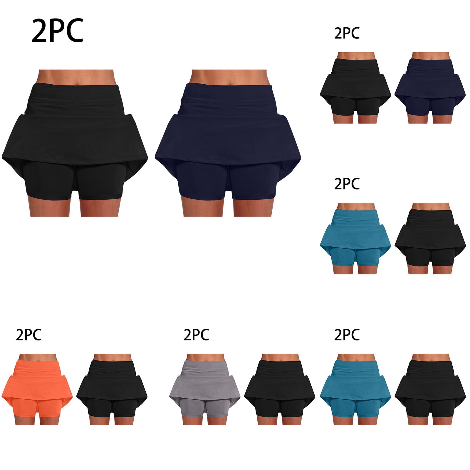 AGWOLF 2 Pack Womens Tennis Skort with Shorts Elastic Waist Running ...