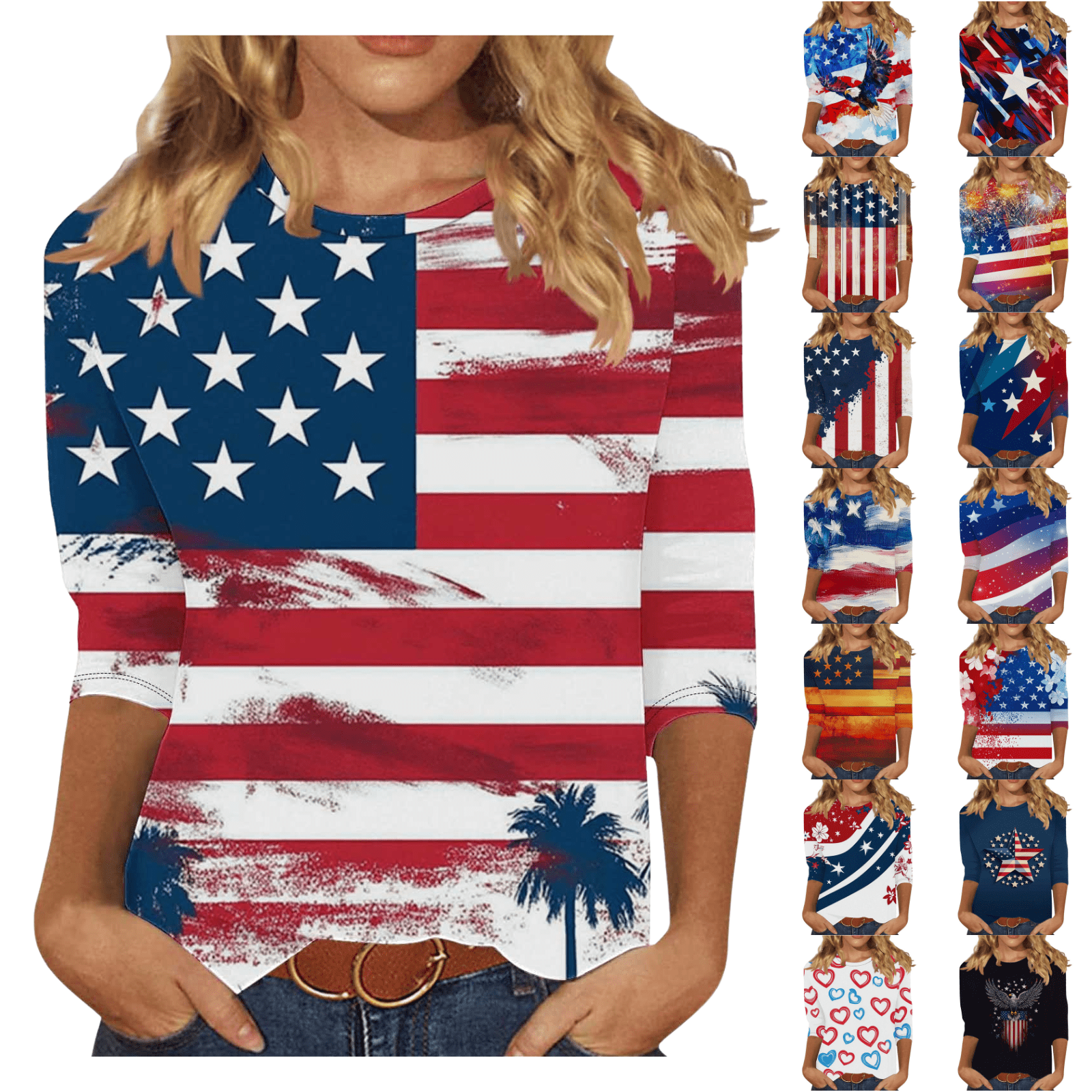 AGWOLF 4th of July Tops for Women Casual Patriotic Red White and Blue ...