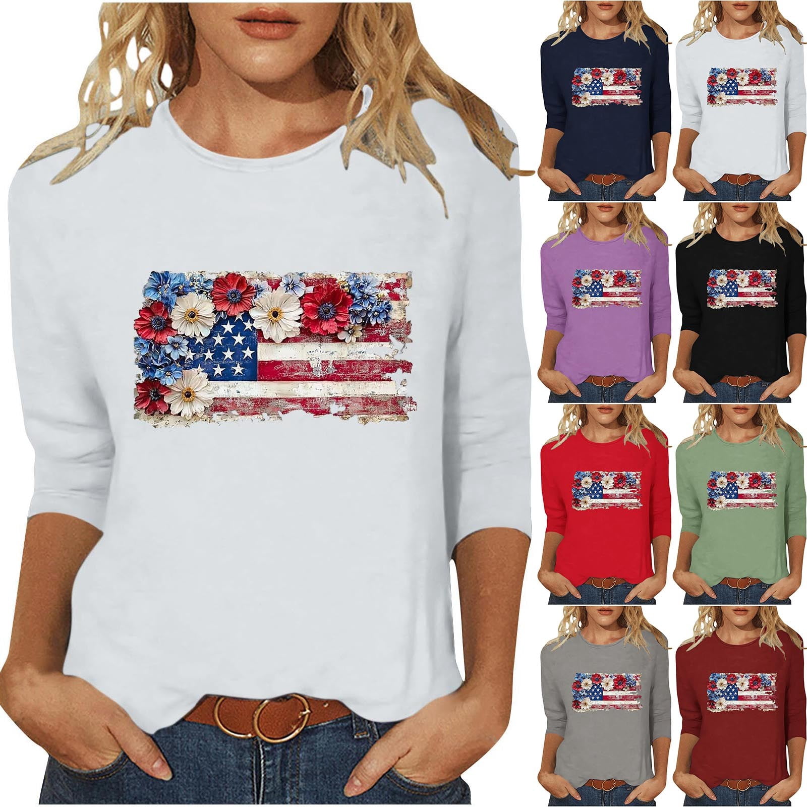 AGWOLF 4th of July Tops for Women Summer Patriotic Red White and Blue ...