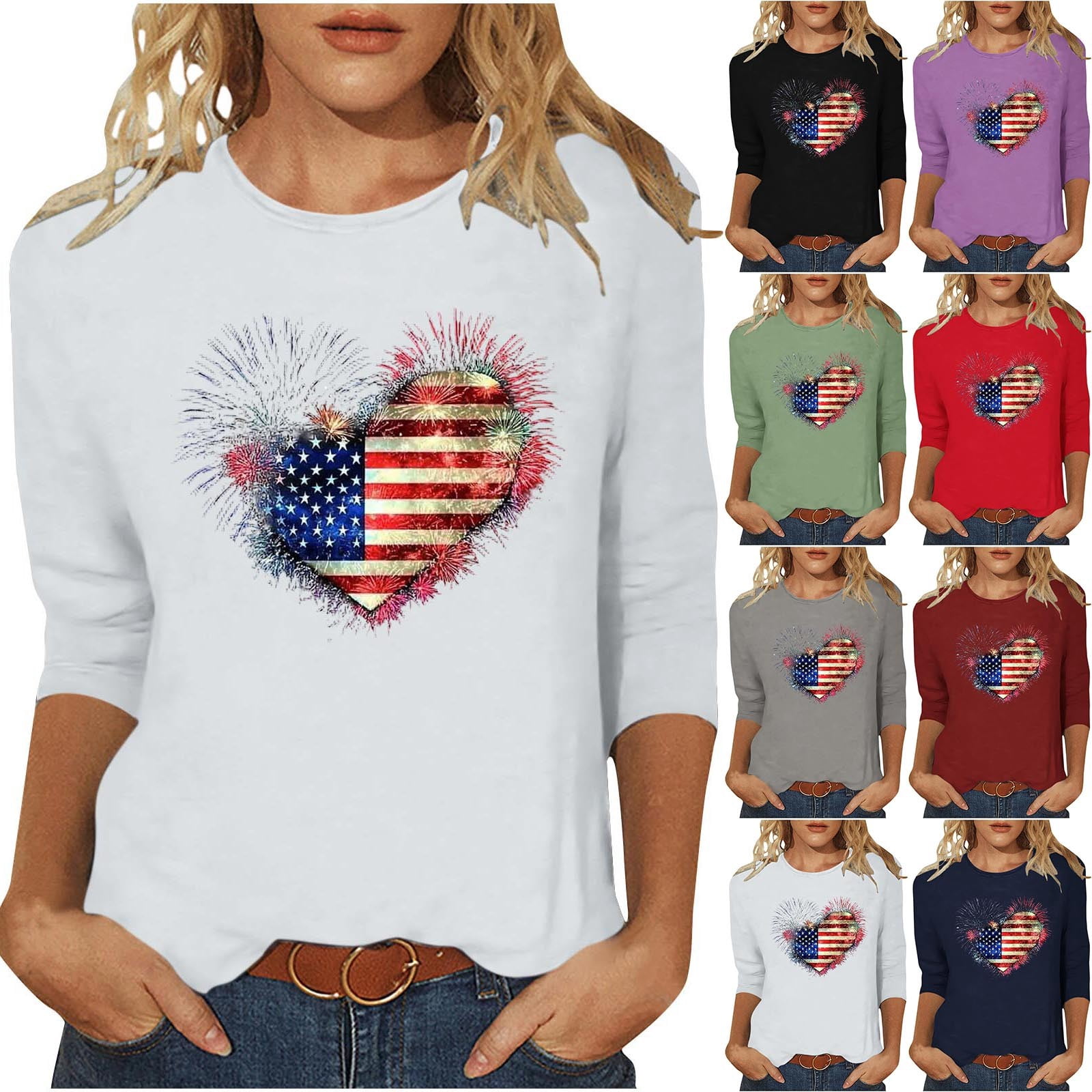 AGWOLF 4th of July Tops for Women Summer Patriotic Red White and Blue ...
