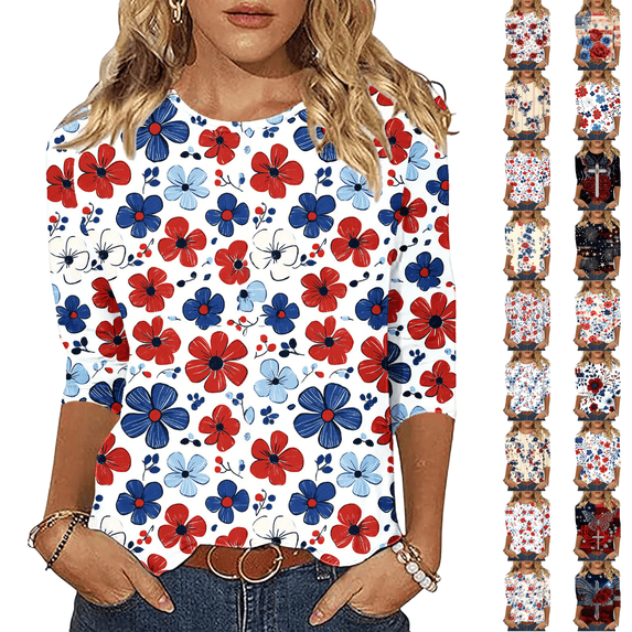 AGWOLF 4th of July Tops for Women Summer Patriotic USA Flag Pattern ...