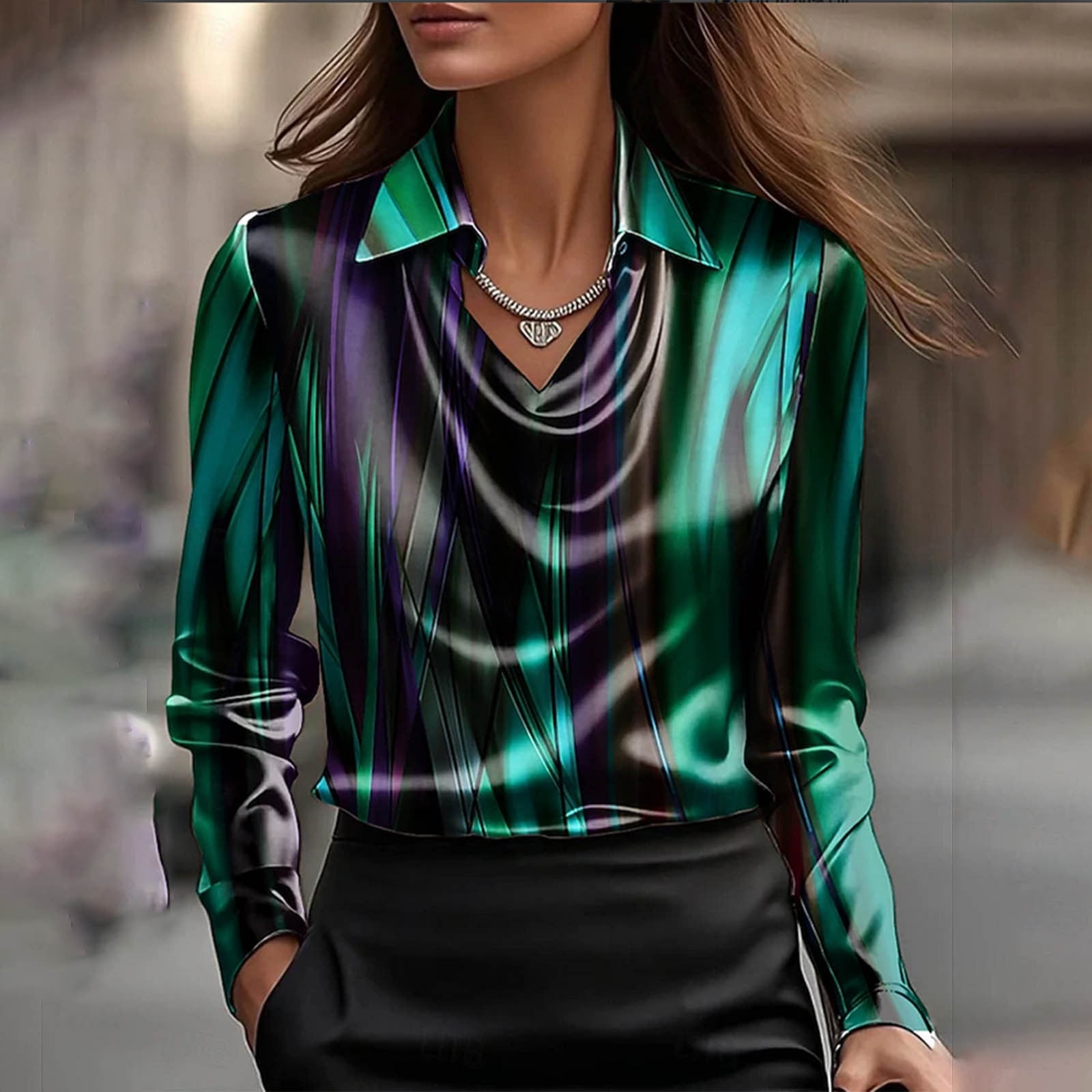 AGWOLF Blouses for Women Dressy Casual Cowl Neck Satin Shirts Dressy ...