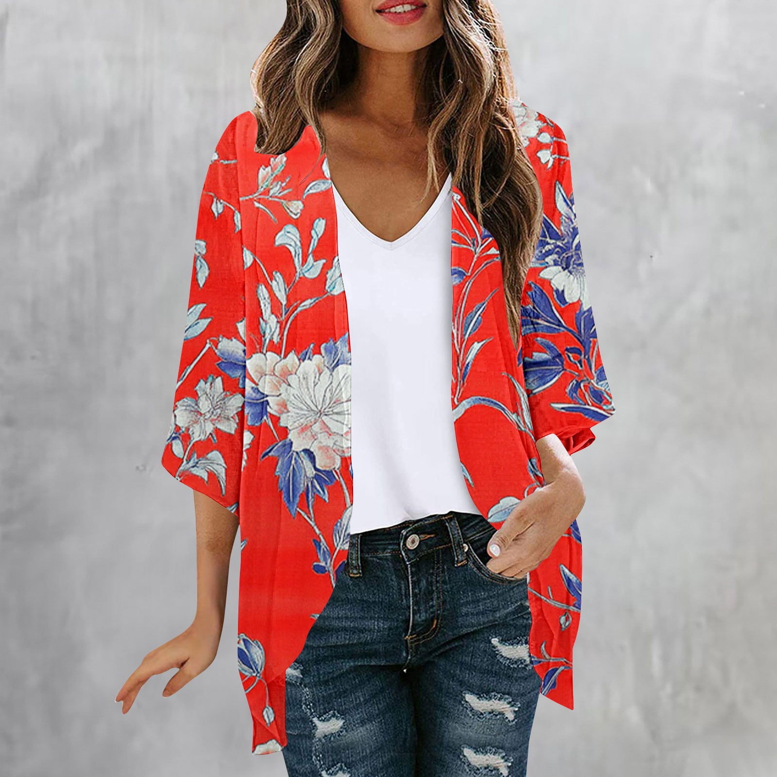 AGWOLF Boho Kimonos for Women Trendy Floral Print Chiffon Cardigan ...
