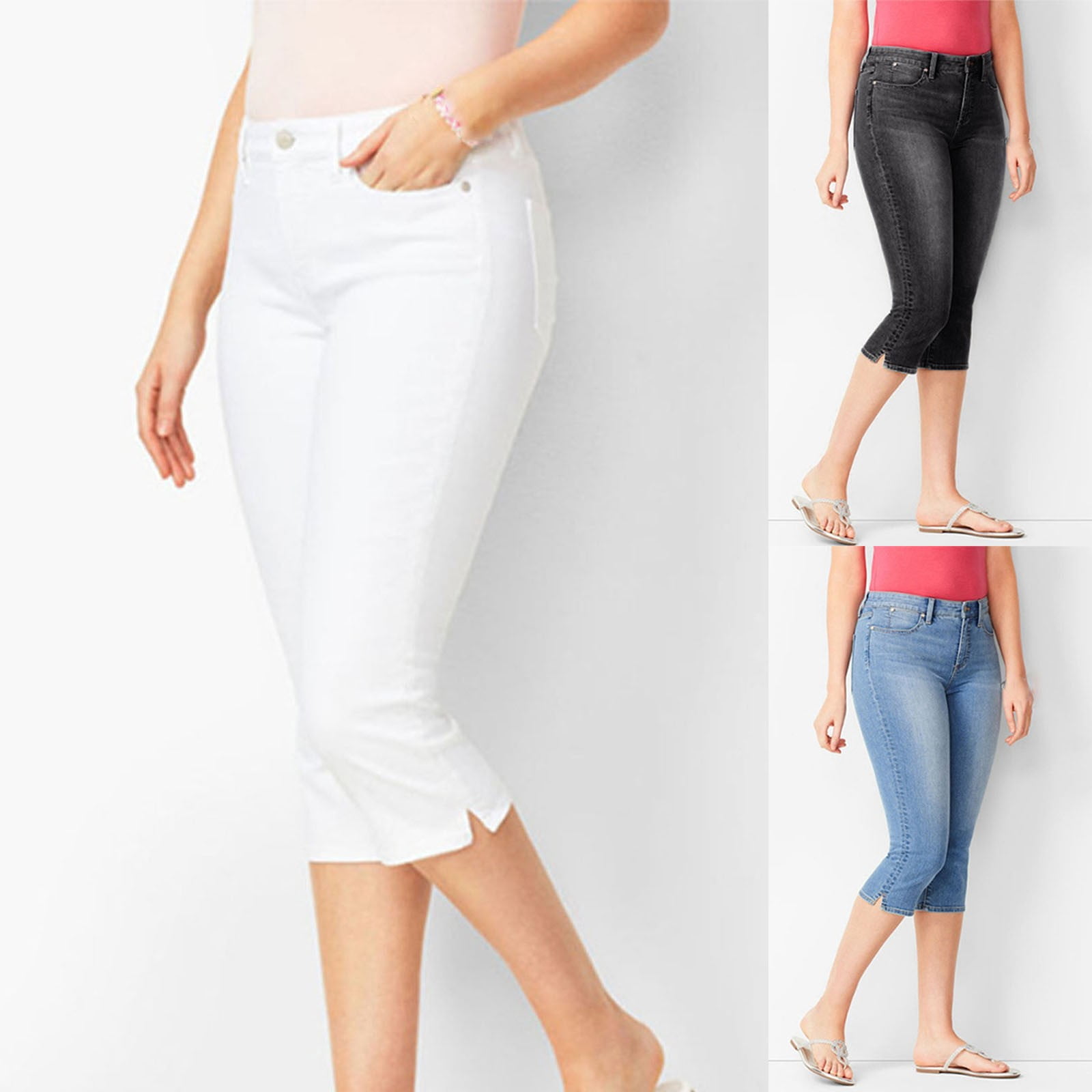 AGWOLF Capri Jeans for Women Trendy High Waisted Split Hem Denim Jean ...