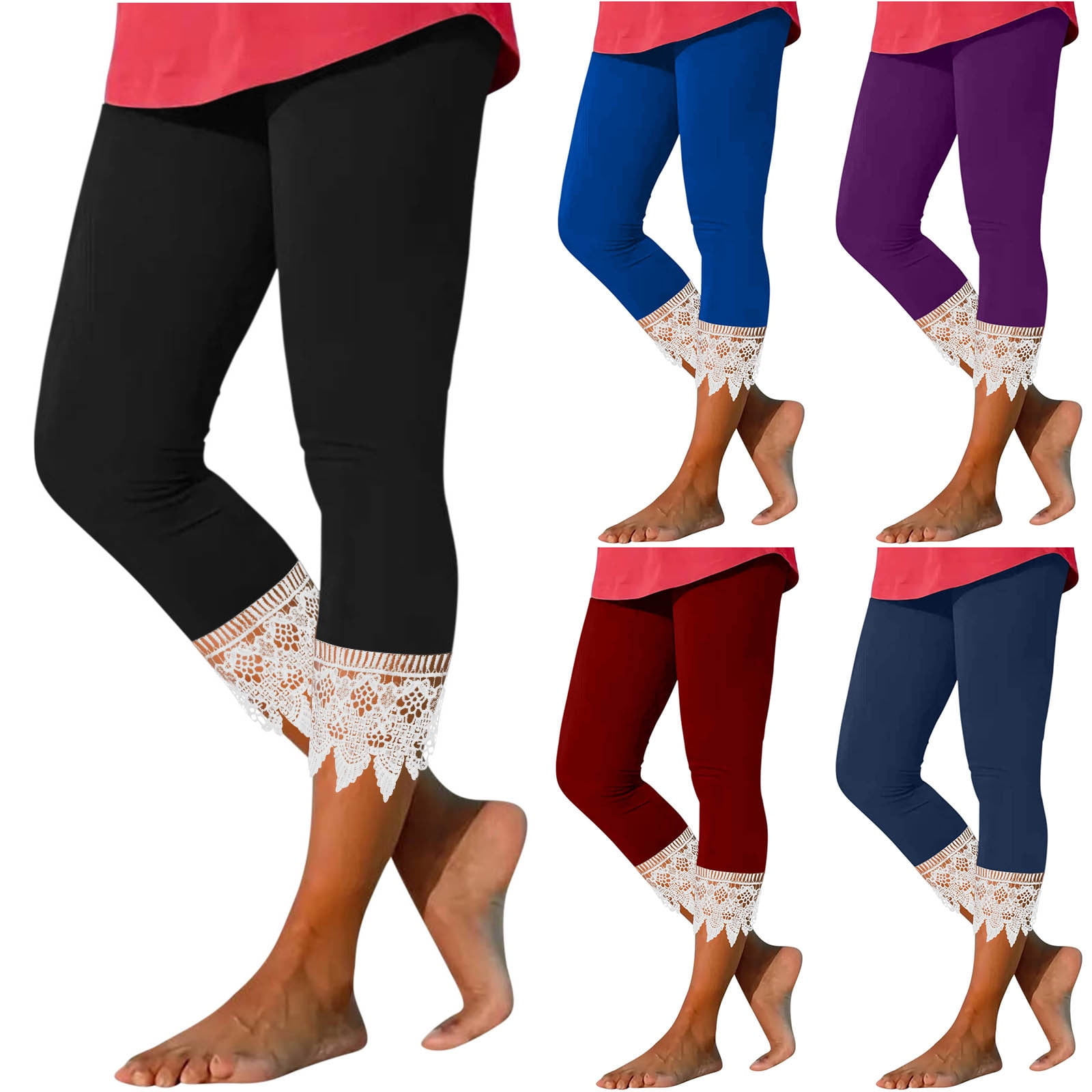 AGWOLF Capri Leggings for Women Knee Length Ladies Cropped Pants Lace ...