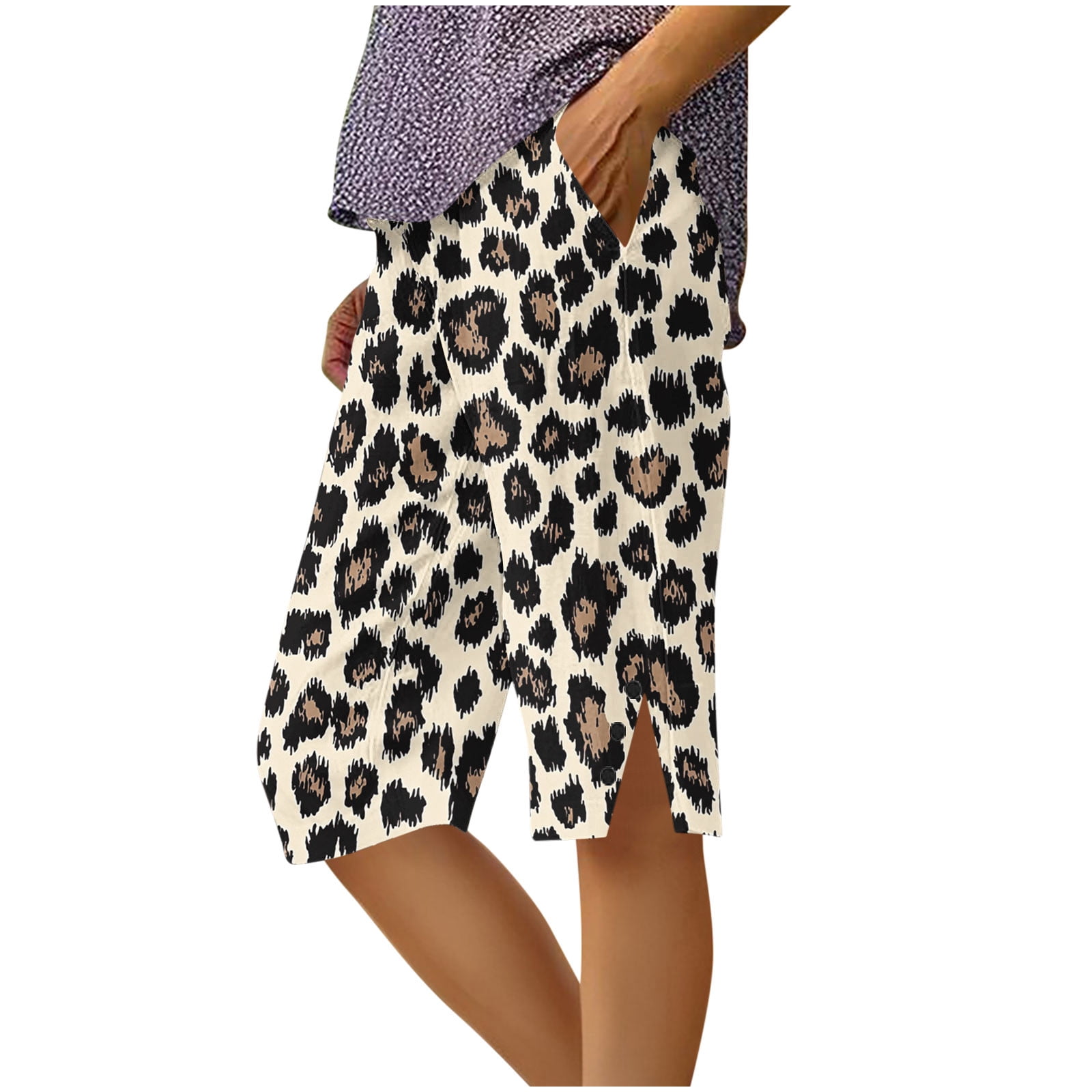 AGWOLF Capri Pants for Woman Palazzo Capris Cropped Leopard Pant Summer ...
