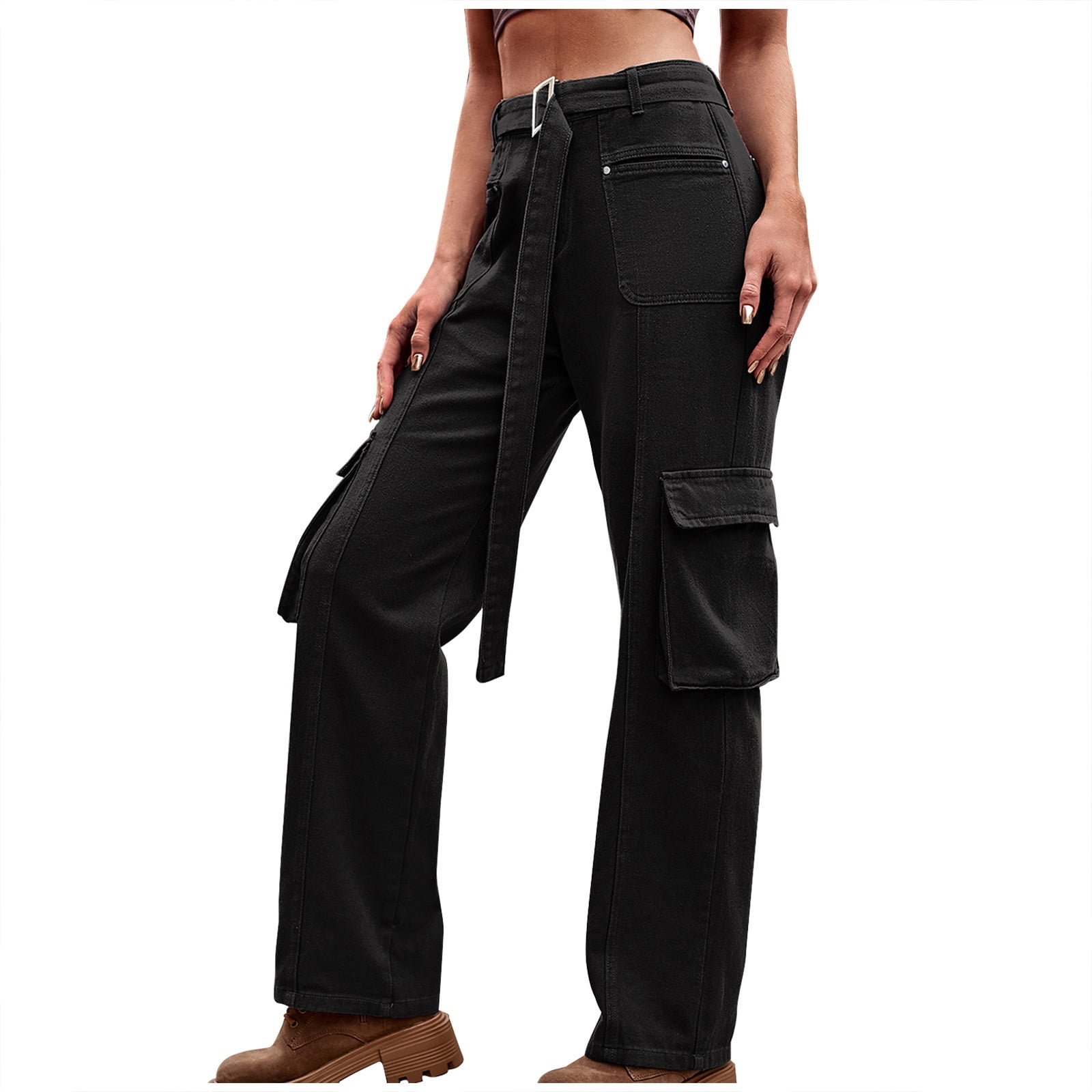 AGWOLF Cargo Jean for Women High Waisted Stretch Straight Leg Denim ...
