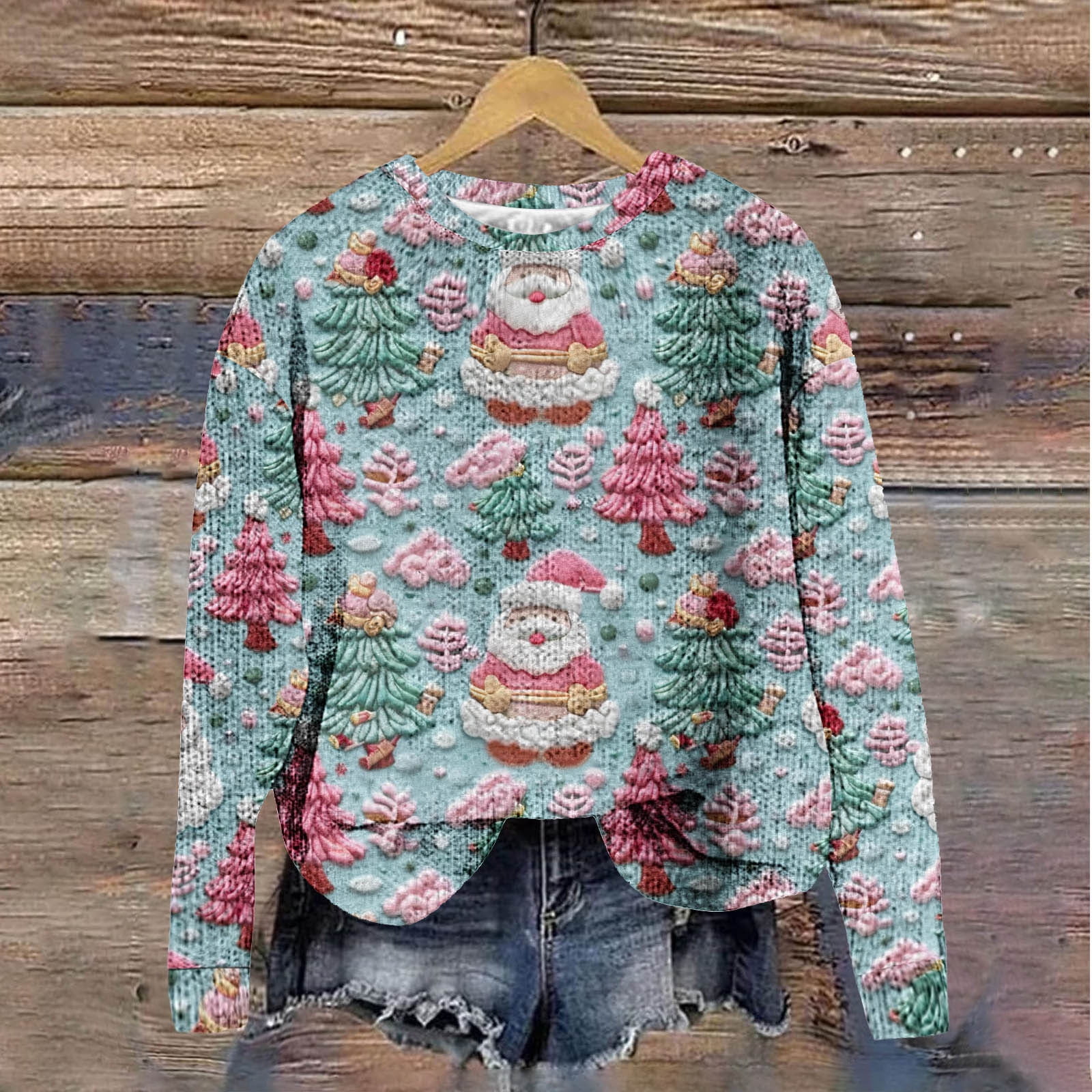 AGWOLF Christmas Sweaters for Women Oversized Santa Print Knit Tops ...