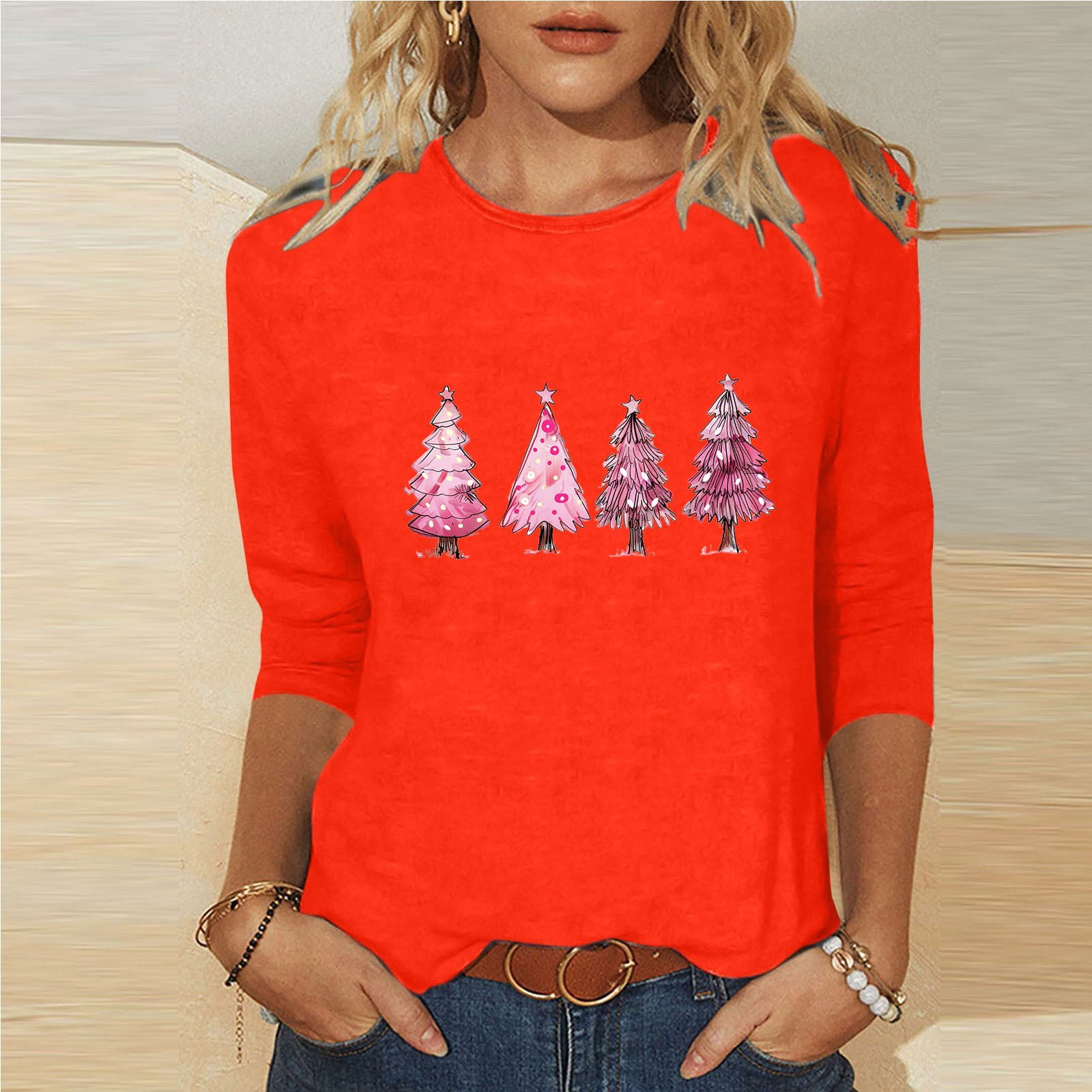 AGWOLF Christmas Sweatshirts for Women Funny Xmas Tree Crew Neck ...