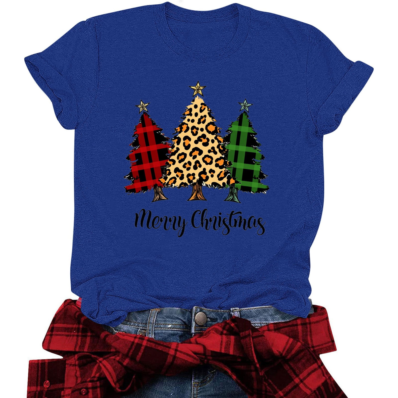 AGWOLF Christmas Tree Shirt for Women Funny Merry Christmas Printed ...