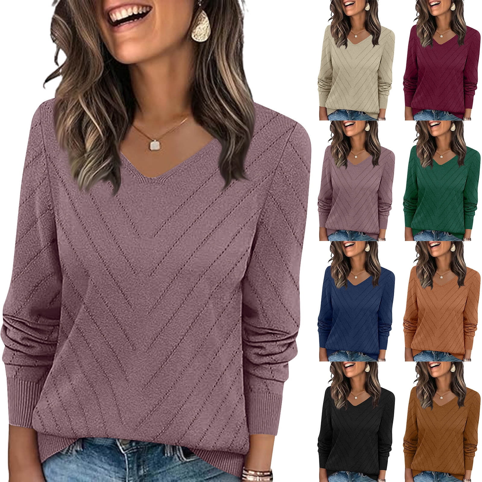AGWOLF Cozy Sweaters for Women Casual V Neck Knit Pullover Loose Long ...