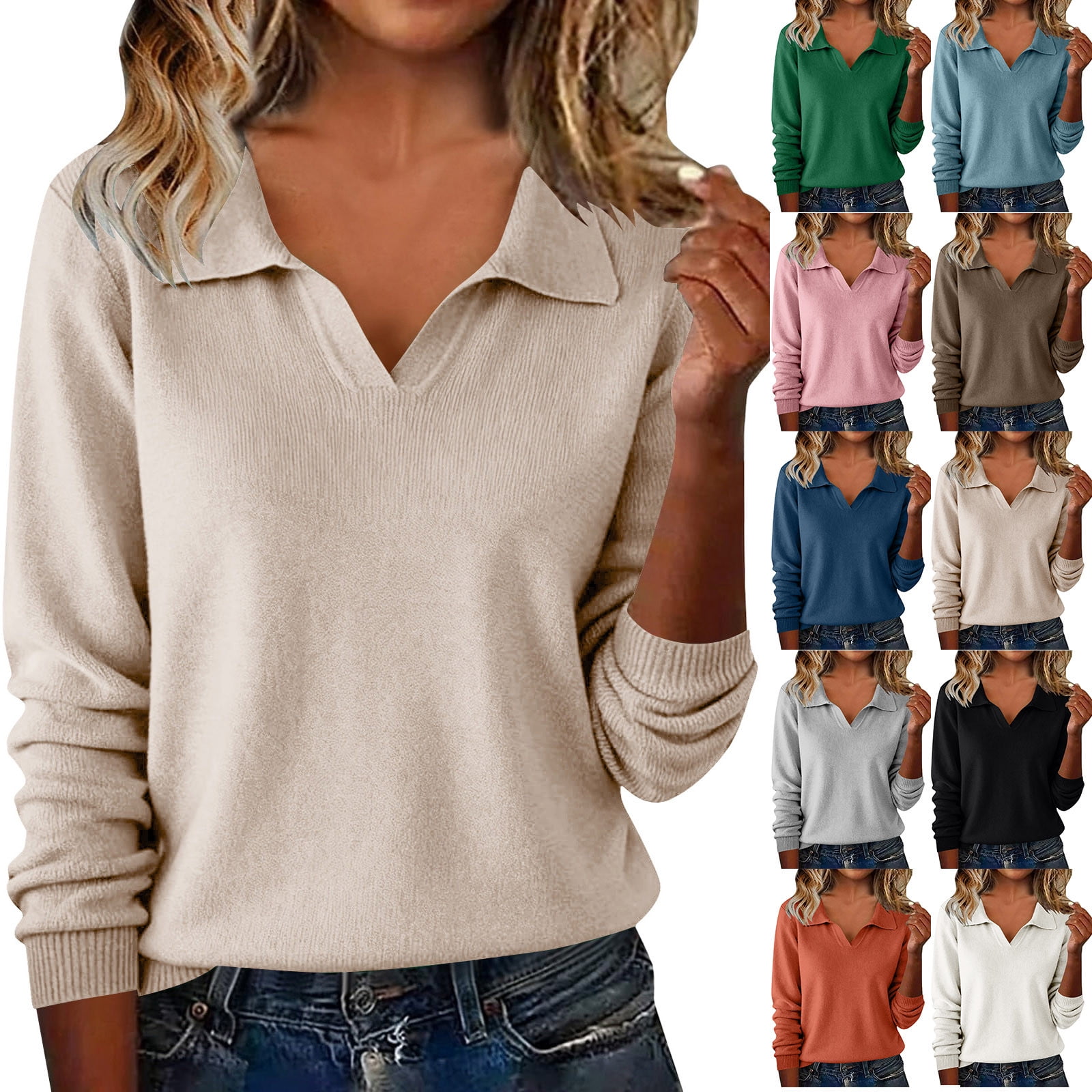 AGWOLF Cozy Sweaters for Women Warm V Neck Long Sleeve Pullover Casual ...