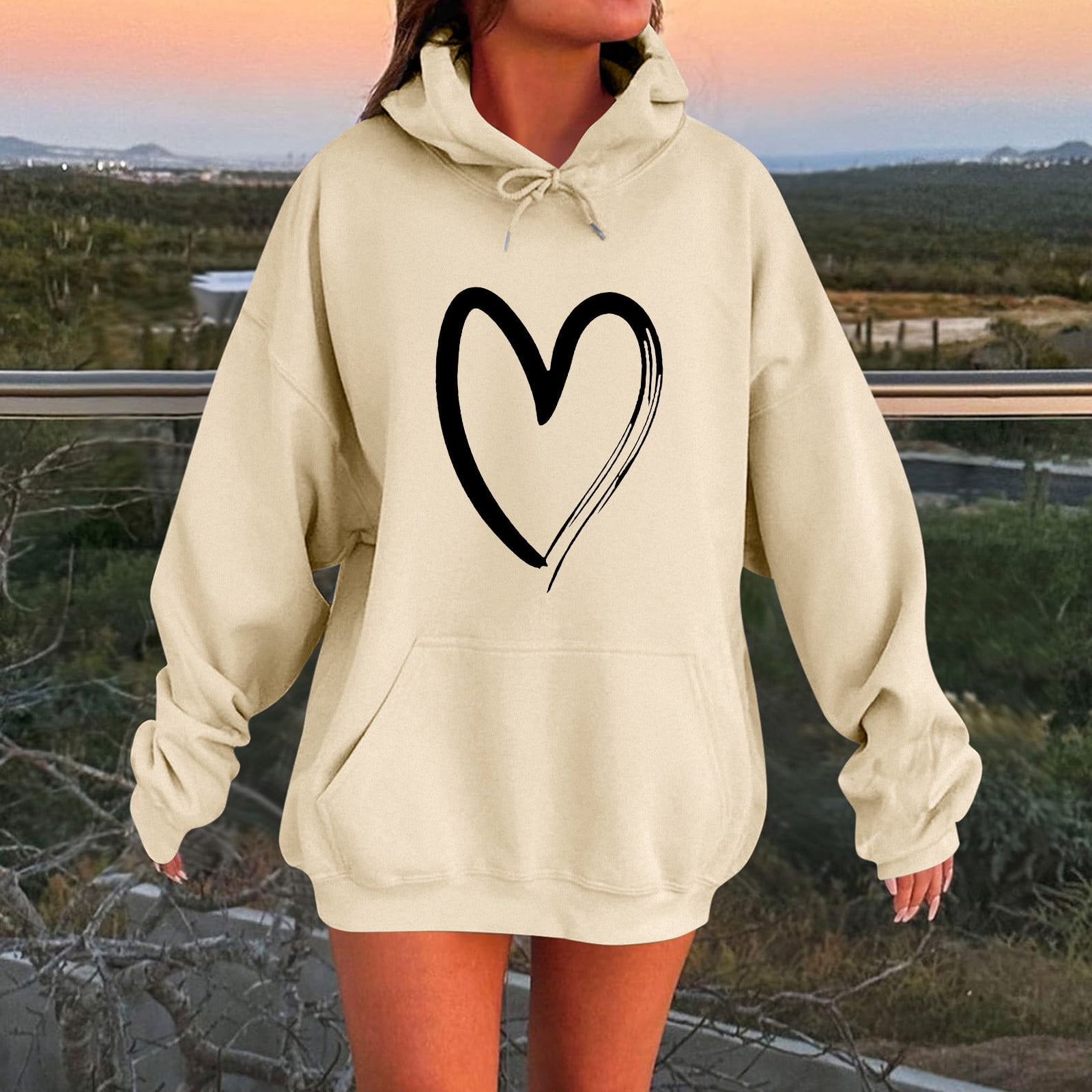 AGWOLF Cute Hoodies for Women Heart Print Oversized Sweatshirts Preppy ...