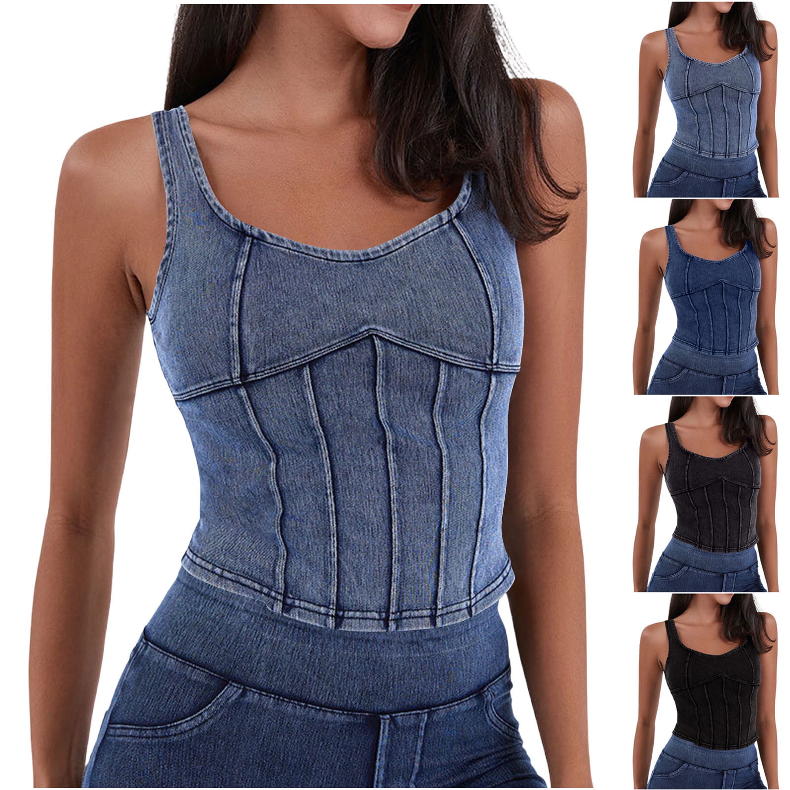 AGWOLF Denim Print Tank Tops for Women Going Out Crop Tank Tops Trendy ...