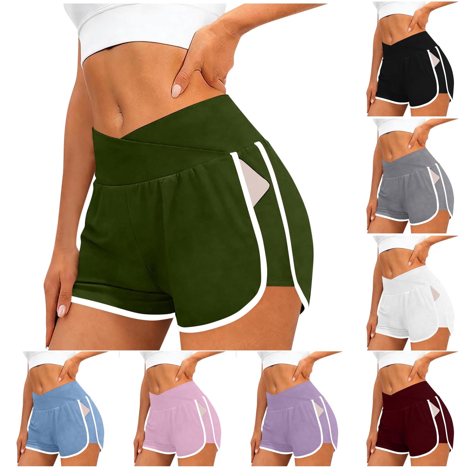 AGWOLF Dolphin Athletic Shorts for Women Crossover High Waisted Running ...