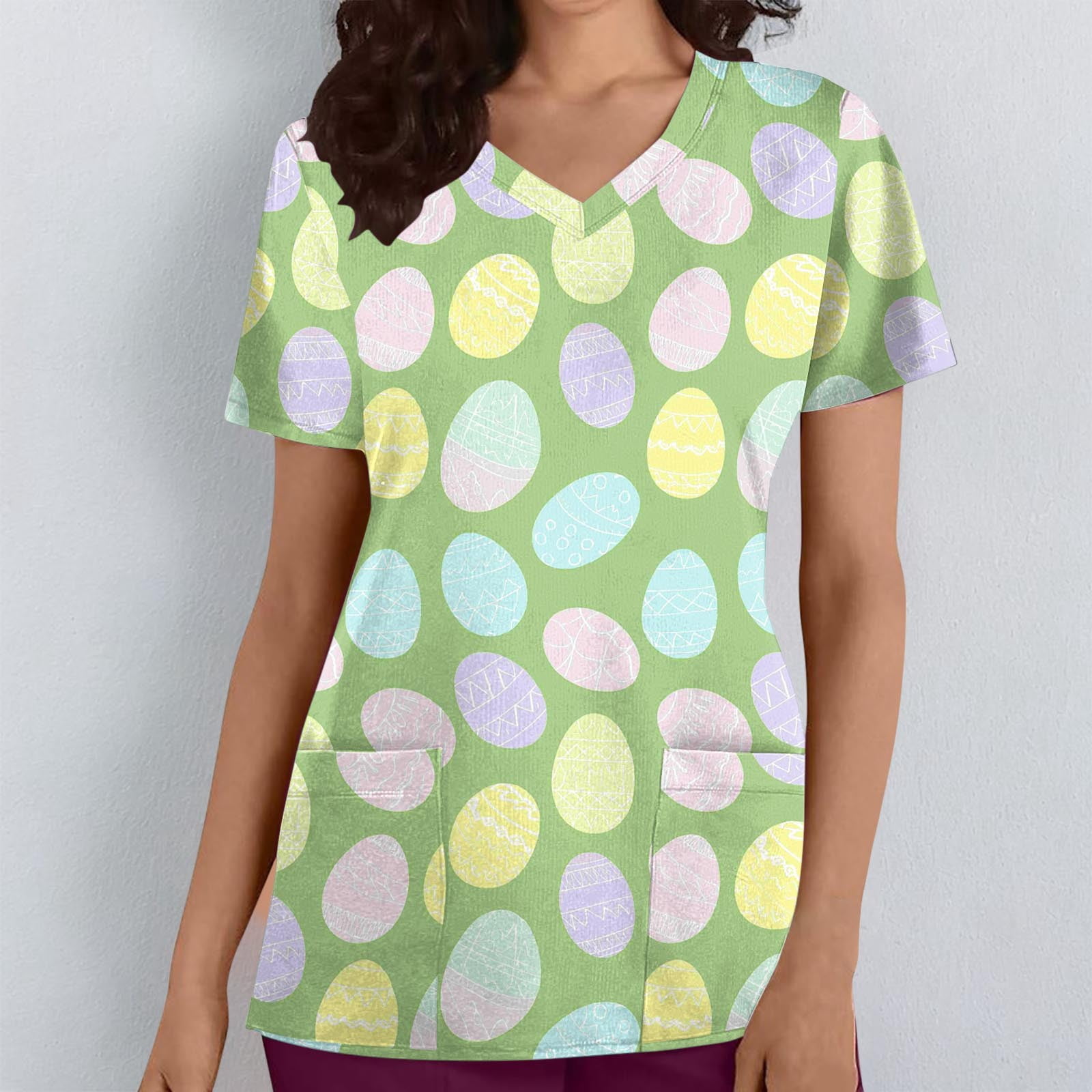 AGWOLF Easter Scrubs for Women Stretchy Plus Size Nurse Uniform Short ...