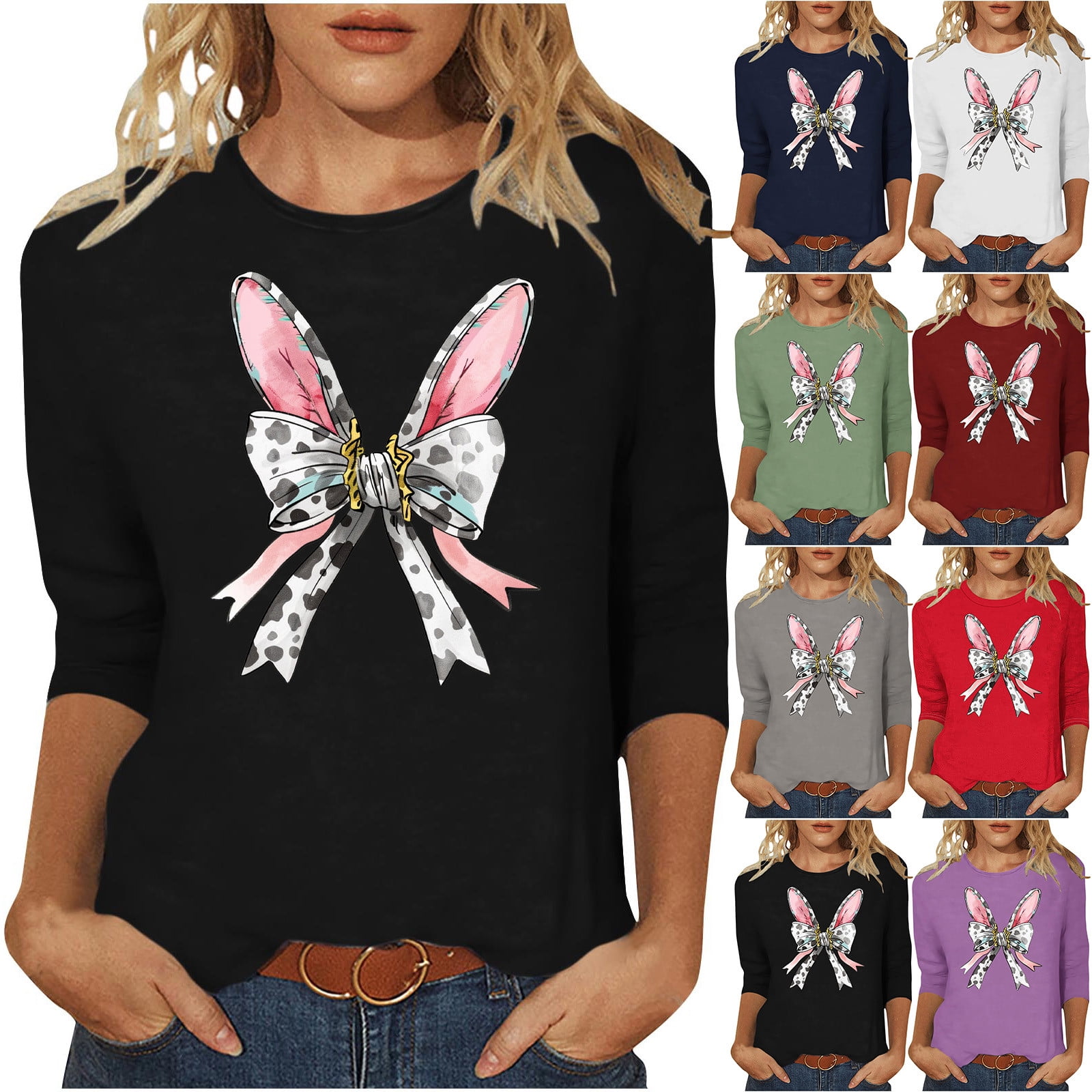 AGWOLF Easter Shirts for Women Plus Size Three Quarter Sleeve T Shirt ...