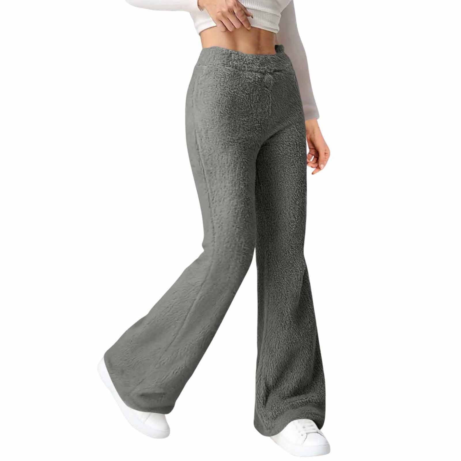 AGWOLF Fuzzy Flare Pants for Women Winter Fleece Lounge Pant Warm ...