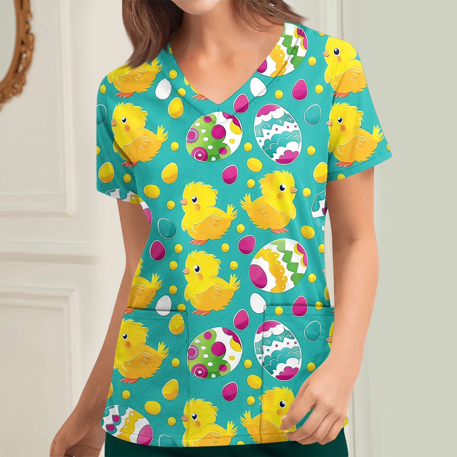 AGWOLF Happy Easter Scrubs for Women 2025 Funny Egg Print Working ...