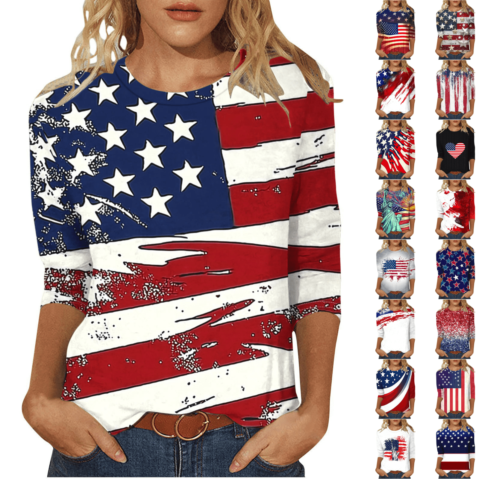 AGWOLF Independence Day Shirts for Women Casual Patriotic Red White and ...