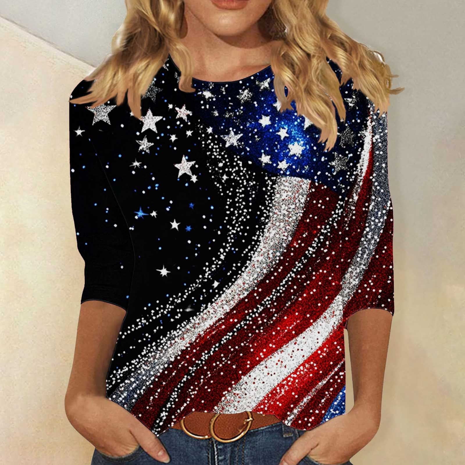 AGWOLF Independence Day Tops for Women Summer American Flag Graphic ...