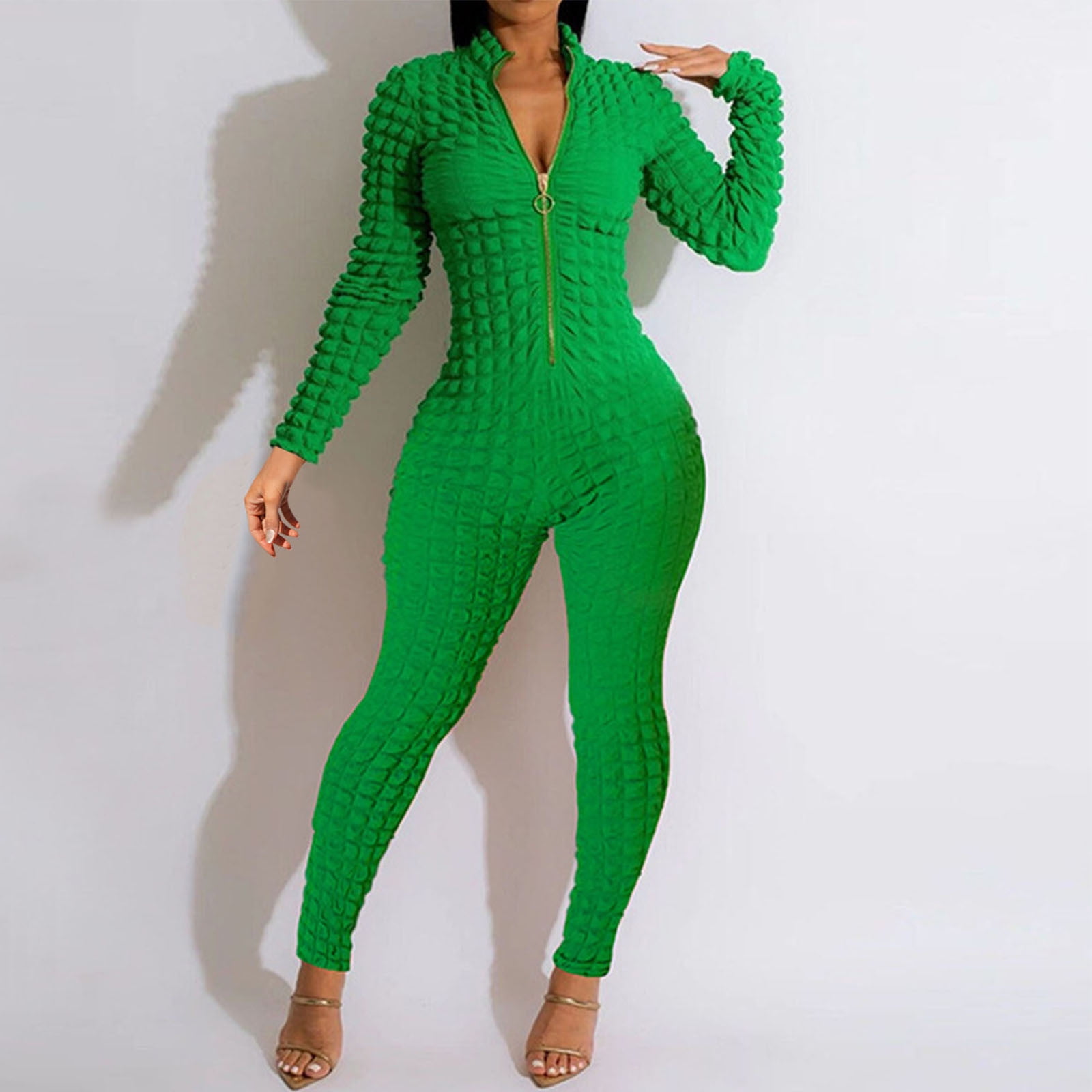 AGWOLF Jumpsuits for Womens Trendy Popcorn Paopao Cloth Romper Zipper ...