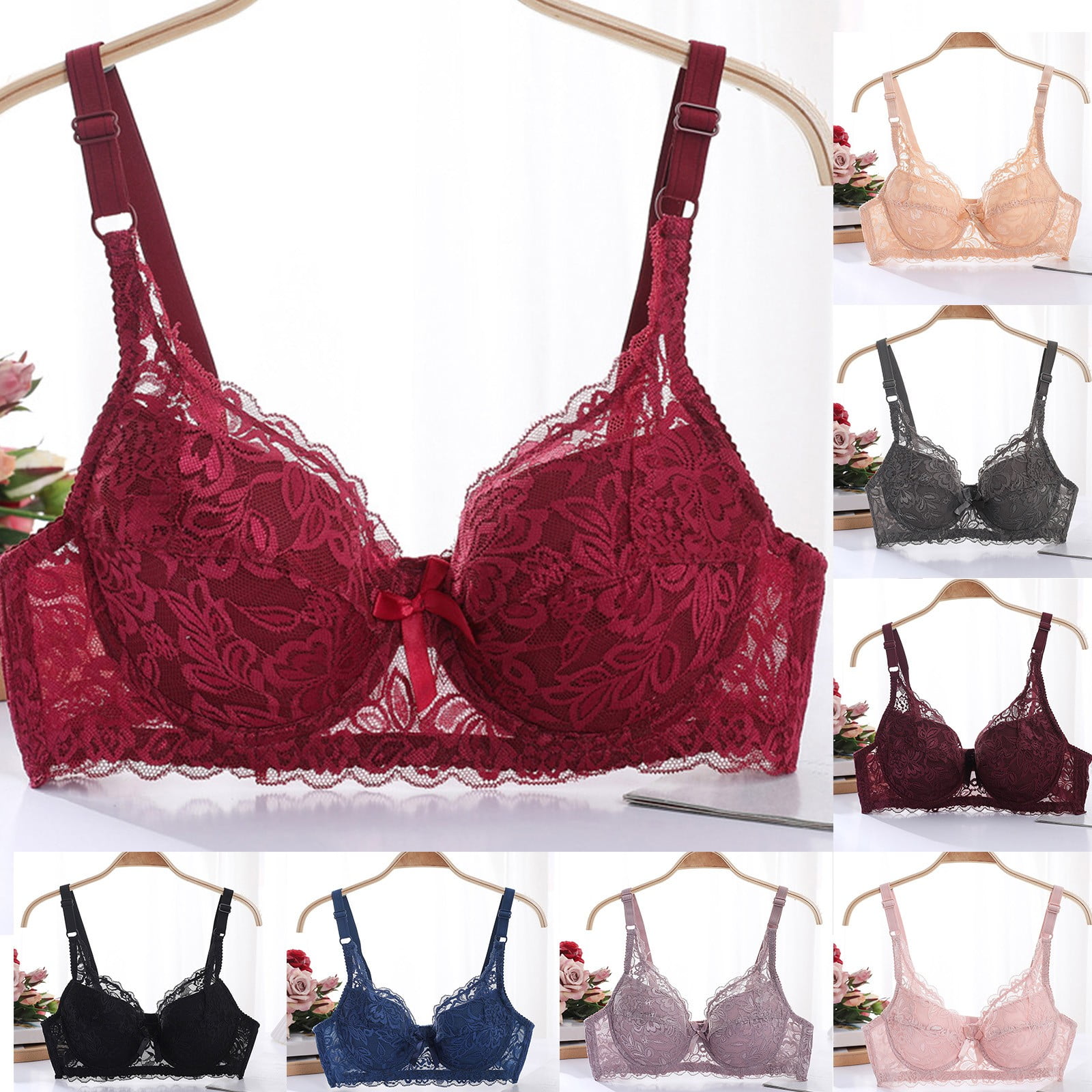 AGWOLF Lace Braslettes for Women Push Up Sheer Bras Breathable ...