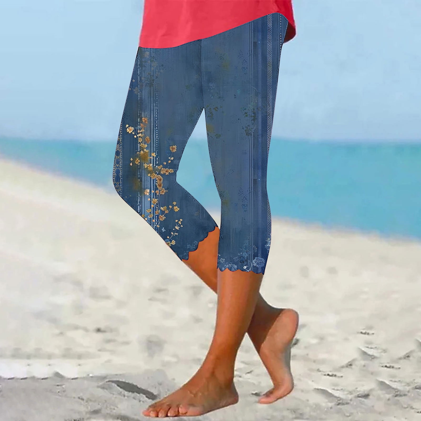 AGWOLF Light Weight Capris for Women Summer Plus Size Floral Print High ...