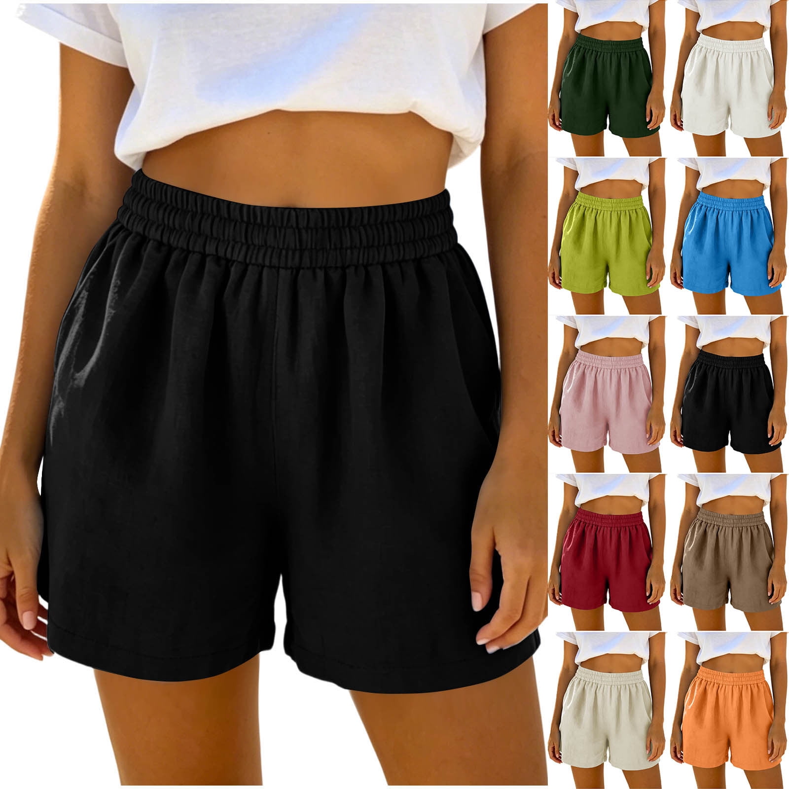 AGWOLF Linen Shorts for Women 5 Inch Inseam Drawstring Casual Shorts ...