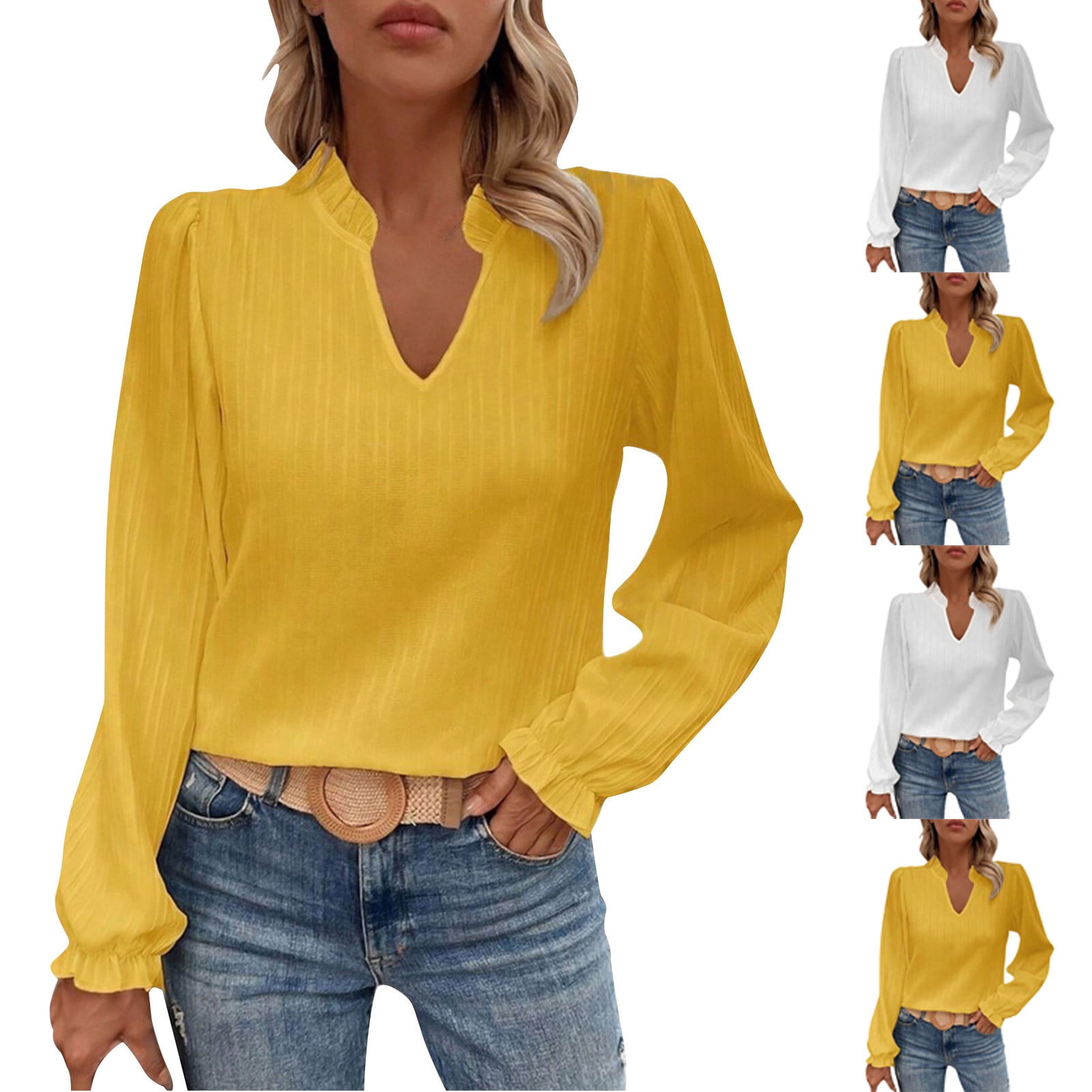 AGWOLF Long Sleeve Shirts for Women V Neck Boho Tops Dressy Casual Cuf ...