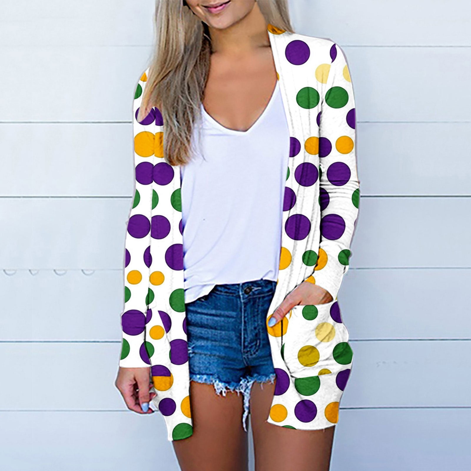AGWOLF Mardi Gras Cardigan for Womens Fat Tuesday Lightweight Open ...