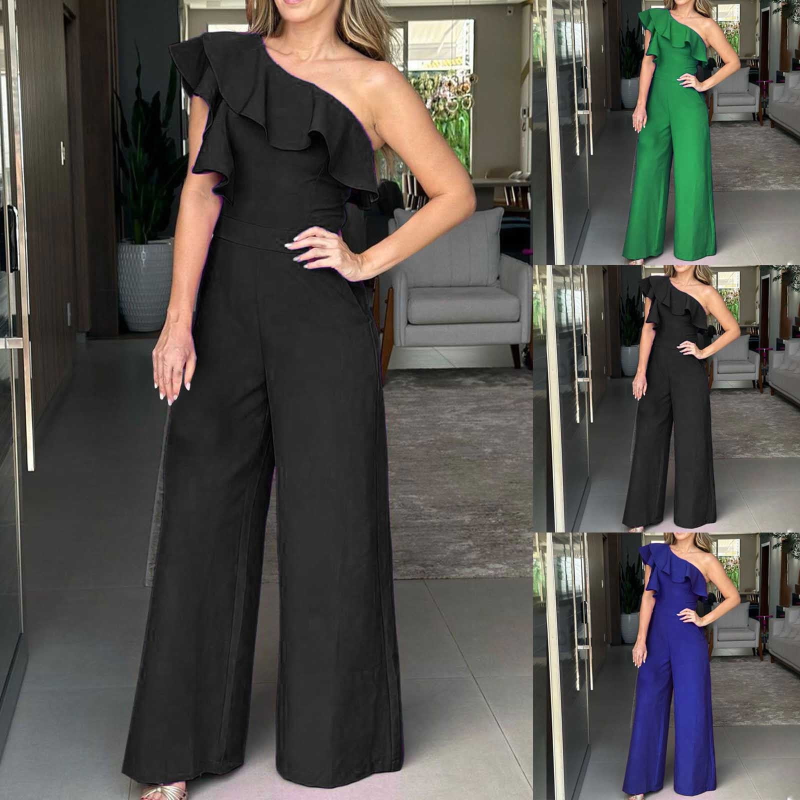 AGWOLF One Shoulder Jumpsuits for Women Business Casual Asymmetric ...