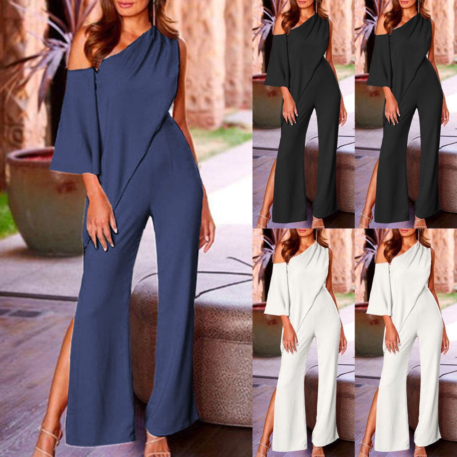 AGWOLF One Shoulder Jumpsuits for Women Formal Irregular Hem Rompers ...