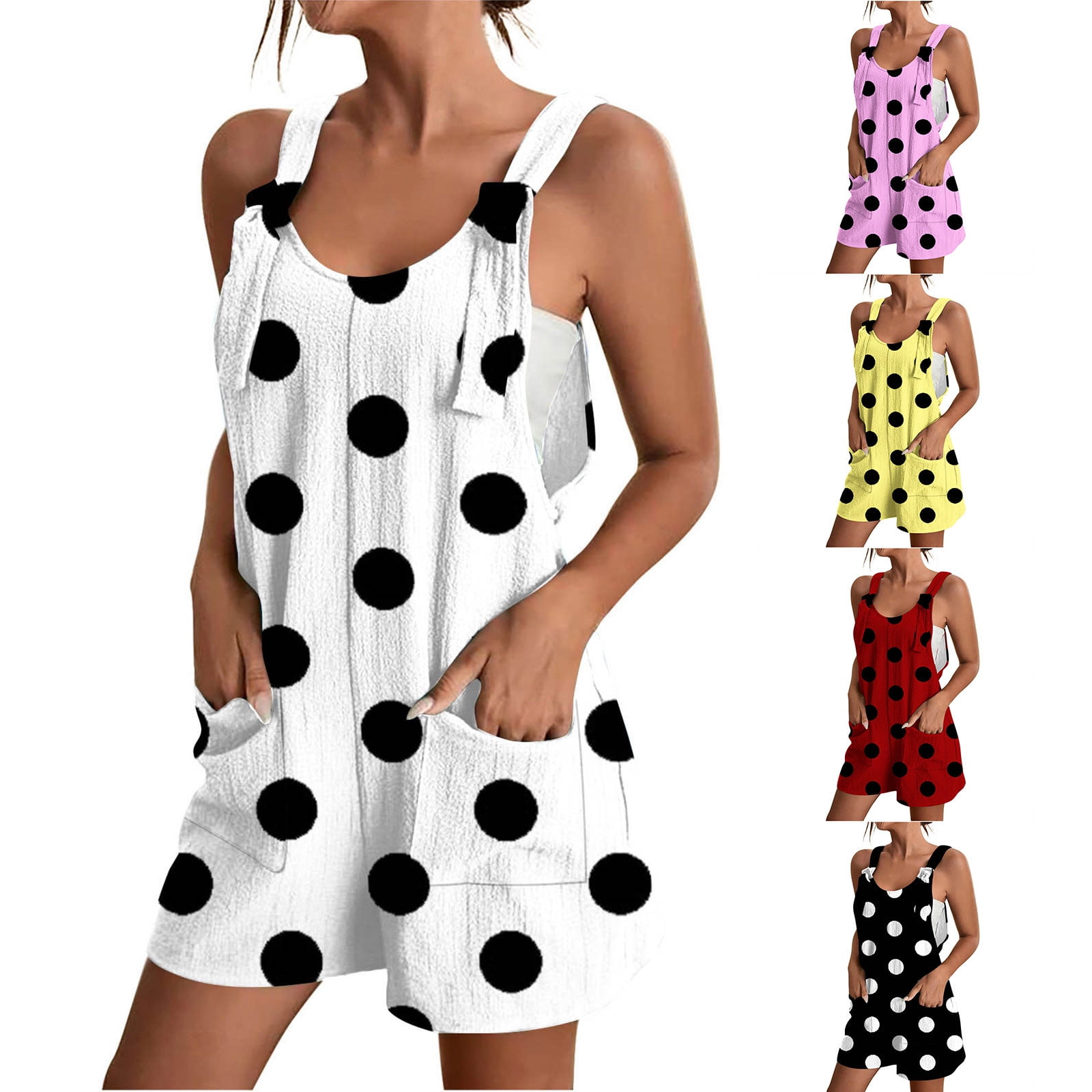 AGWOLF Overall Shorts for Women Trendy Polkadot Printed Sleeveless ...