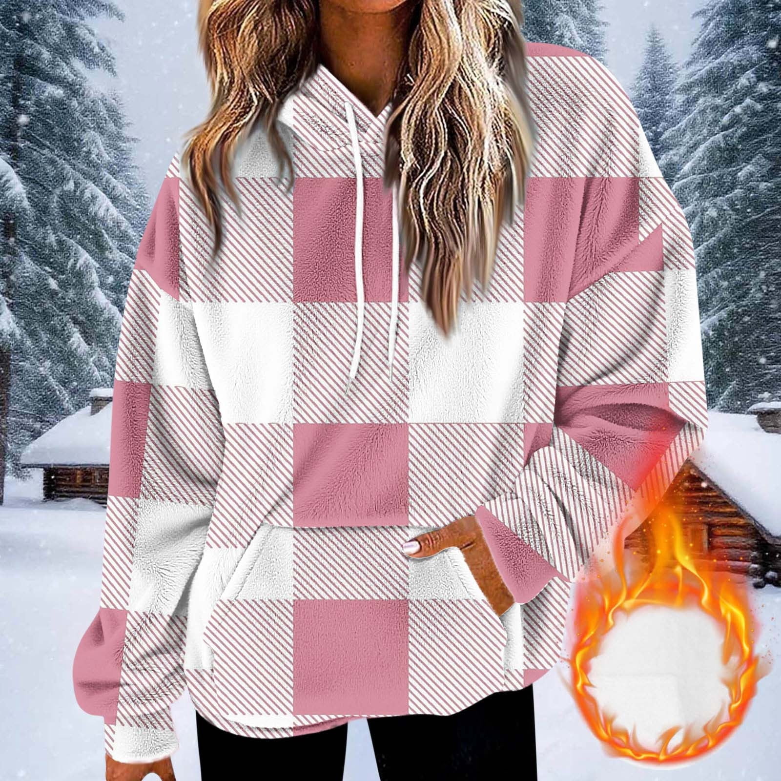AGWOLF Oversized Hoodies for Women Fashion Checkered Fluffy Sweatshirts ...