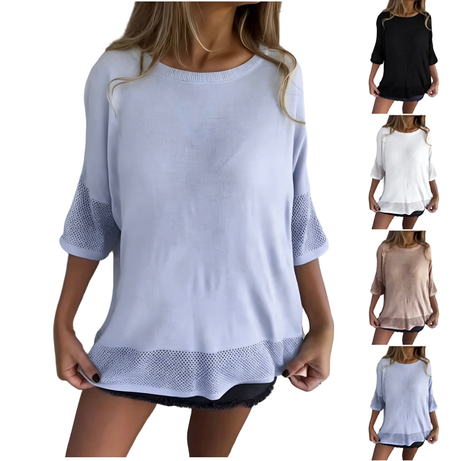 AGWOLF Oversized T Shirts for Women Plus Size 3/4 Sleeve Boat Neck ...