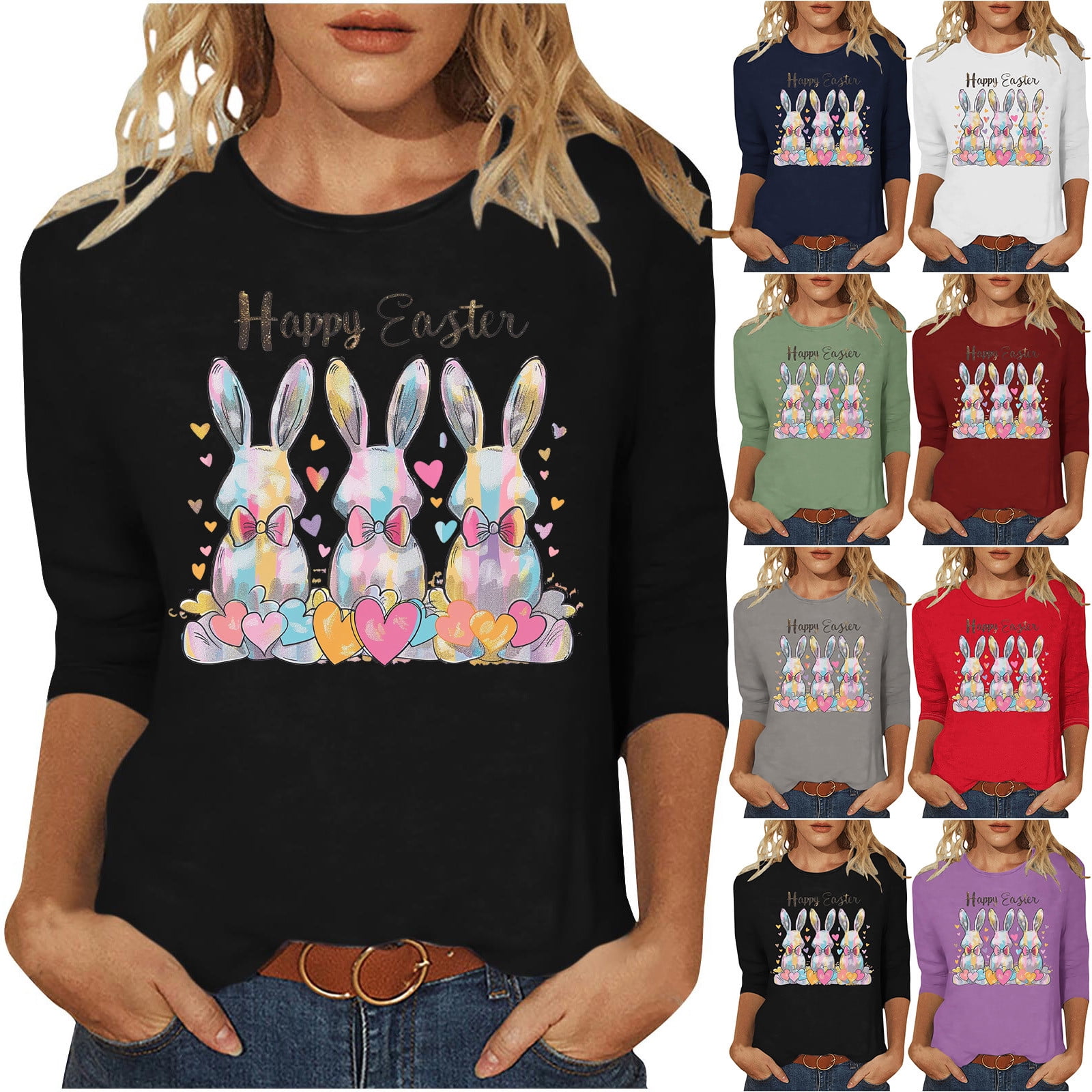 AGWOLF Plus Size Easter Shirts for Women Novelty Bunny Printed T Shirts ...