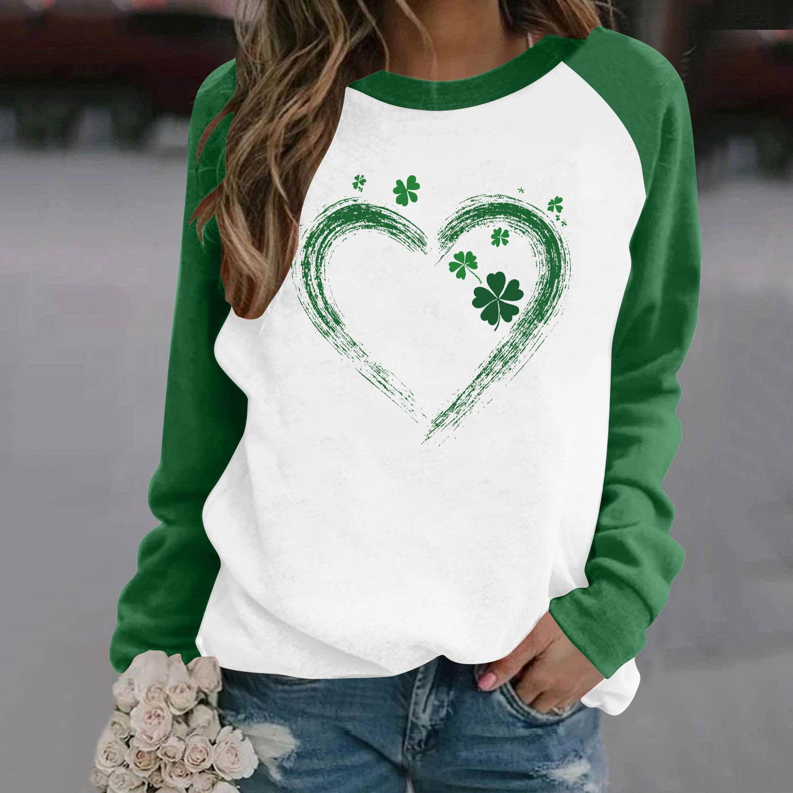 AGWOLF Plus Size Heart Print Tops for Women Long Sleeve Holiday Casual ...