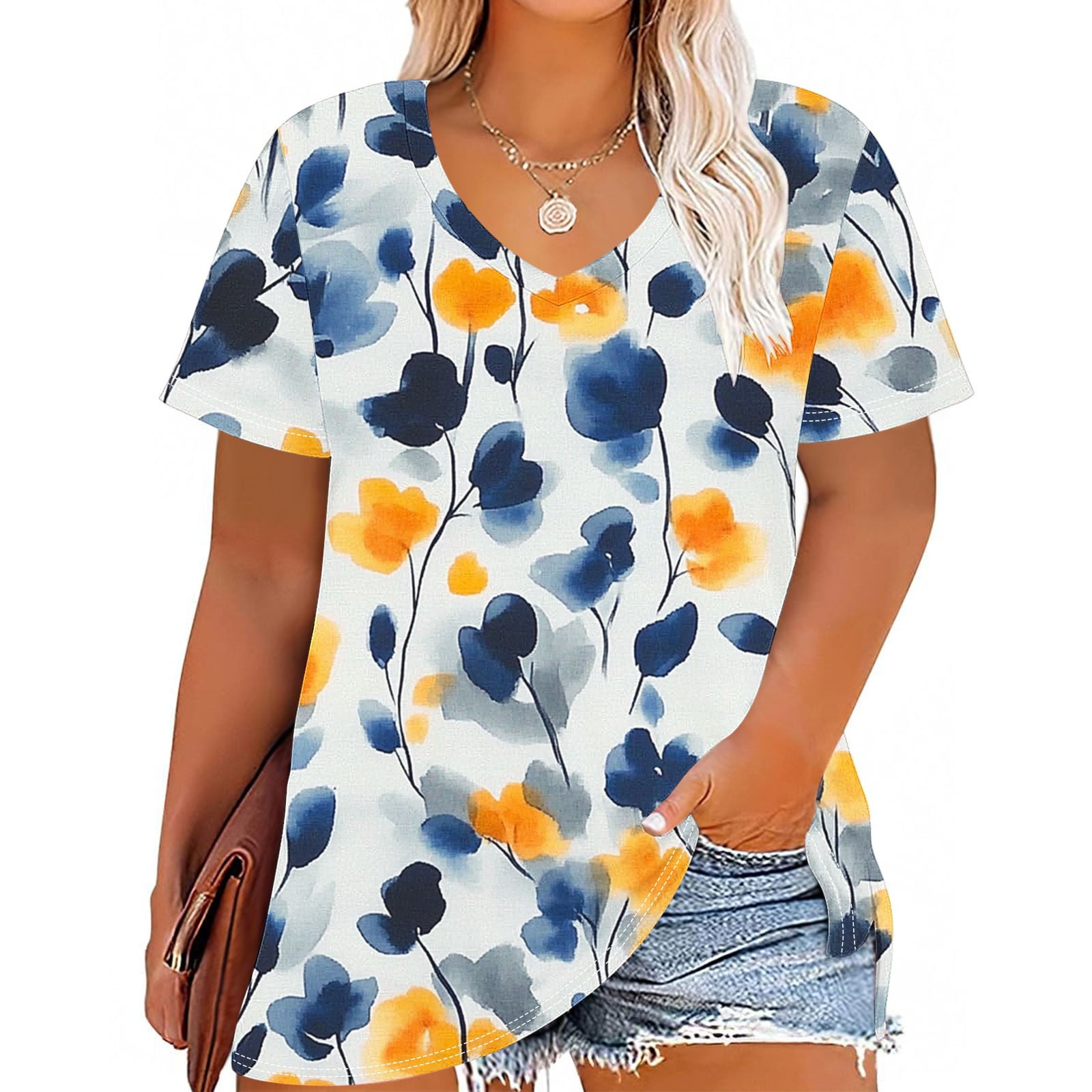 AGWOLF Plus Size Tops for Women Dressy Cute Plus Size Spring Tops V ...