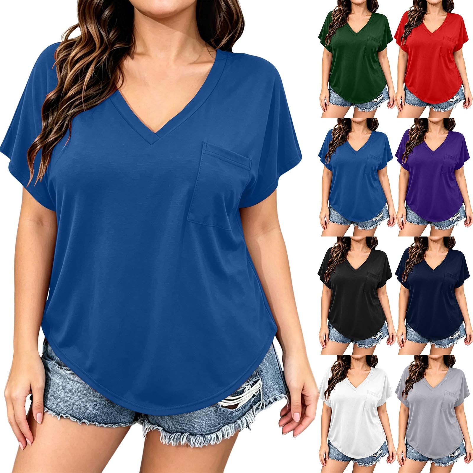 AGWOLF Plus Size Tops for Women V Neck Loose Tunic Blouses Short Sleeve ...