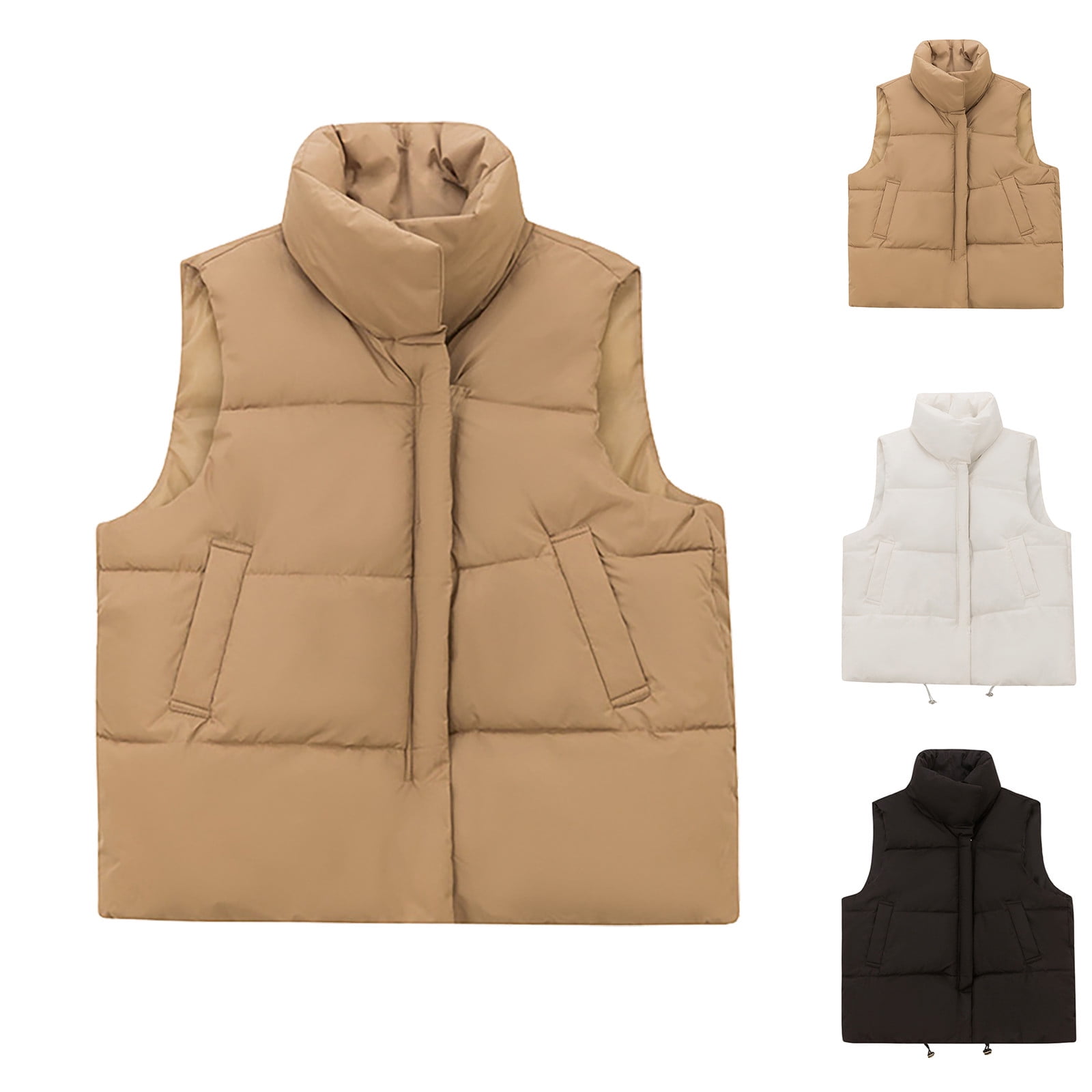 AGWOLF Puffer Vests for Women Casual Stand Collar Sleeveless Jackets ...