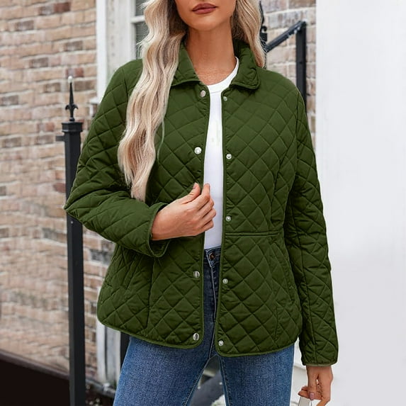 AGWOLF Quilted Jackets for Women Casual Lapel Button down Puffer Coats ...