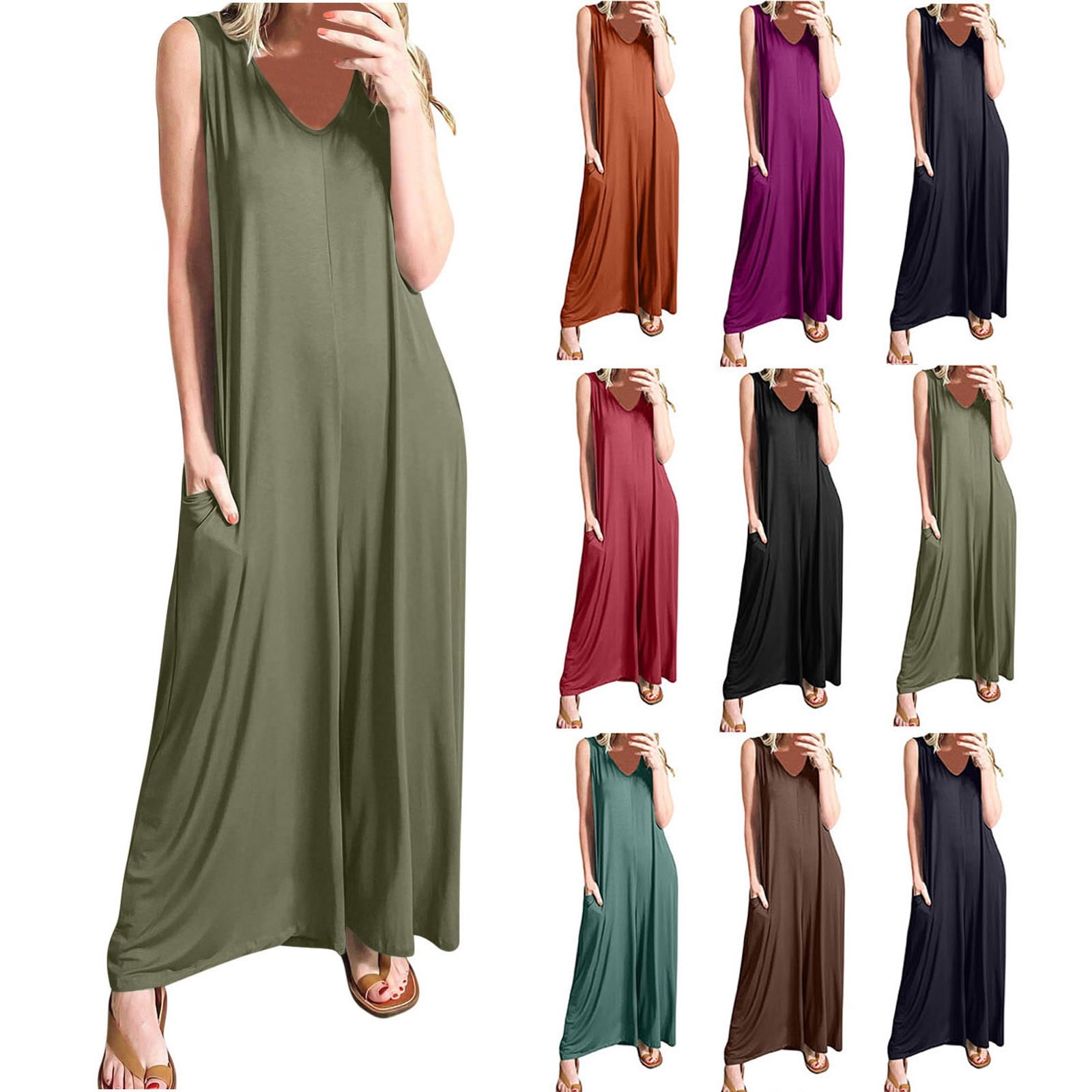 AGWOLF Summer Jumpsuits for Women Wide Leg Flowy Pants Rompers Loose ...