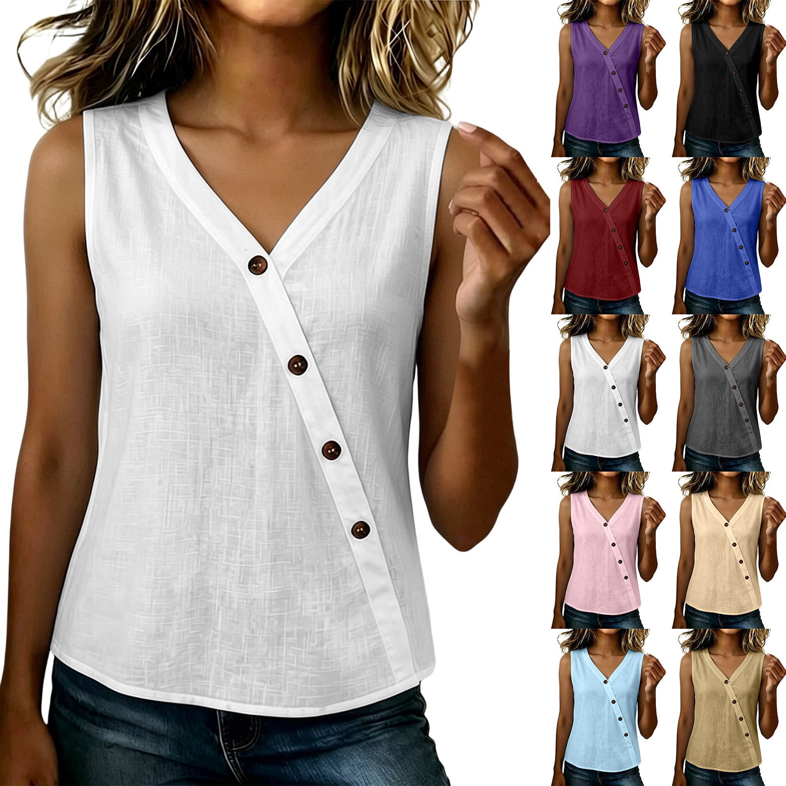 AGWOLF Tank Tops for Women Button Down Sleeveless Shirts Summer Casual ...
