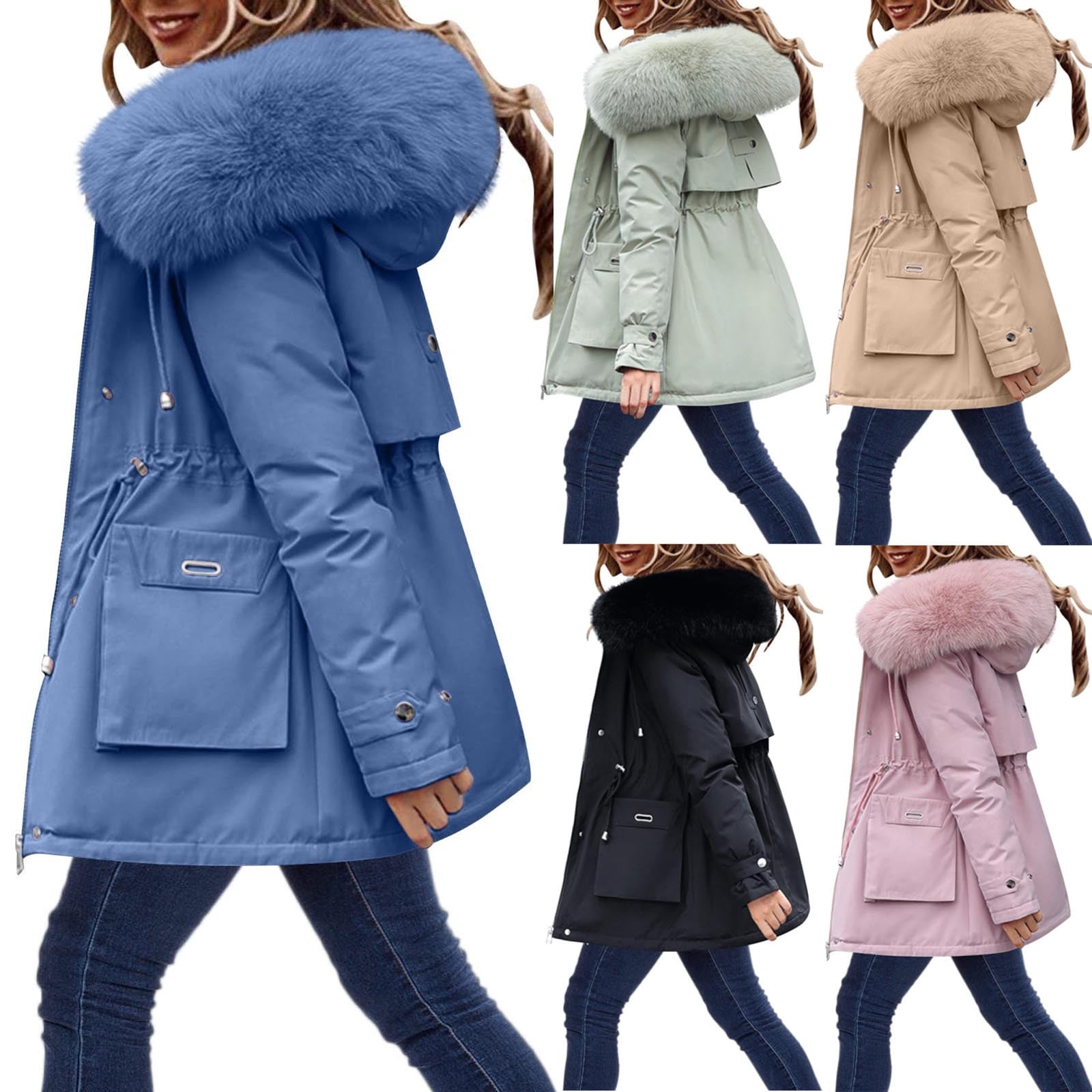 AGWOLF Winter Coats for Women Waterproof Long Sleeve Parka with Faux ...