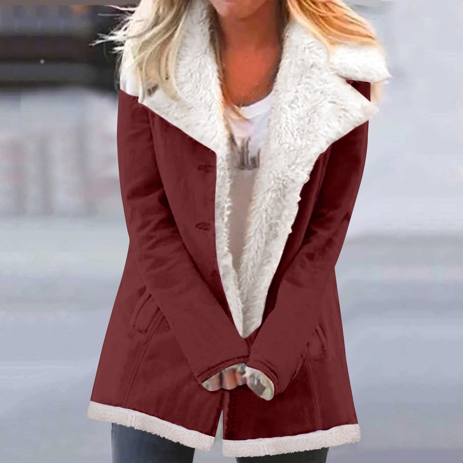 AGWOLF Winter Warm Fleece Lined Jackets for Women Cozy Plain Color Long ...